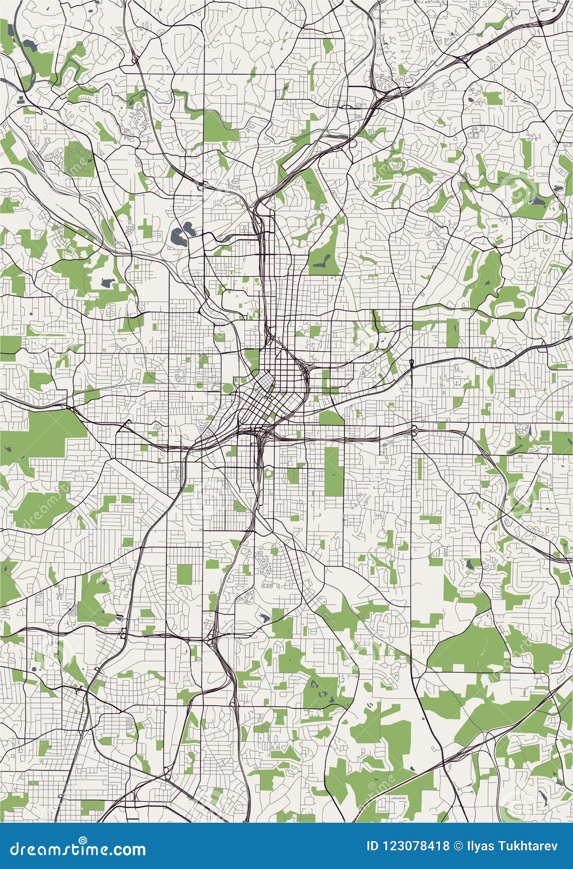 Map of the City of Atlanta, USA Stock Illustration - Illustration of ...