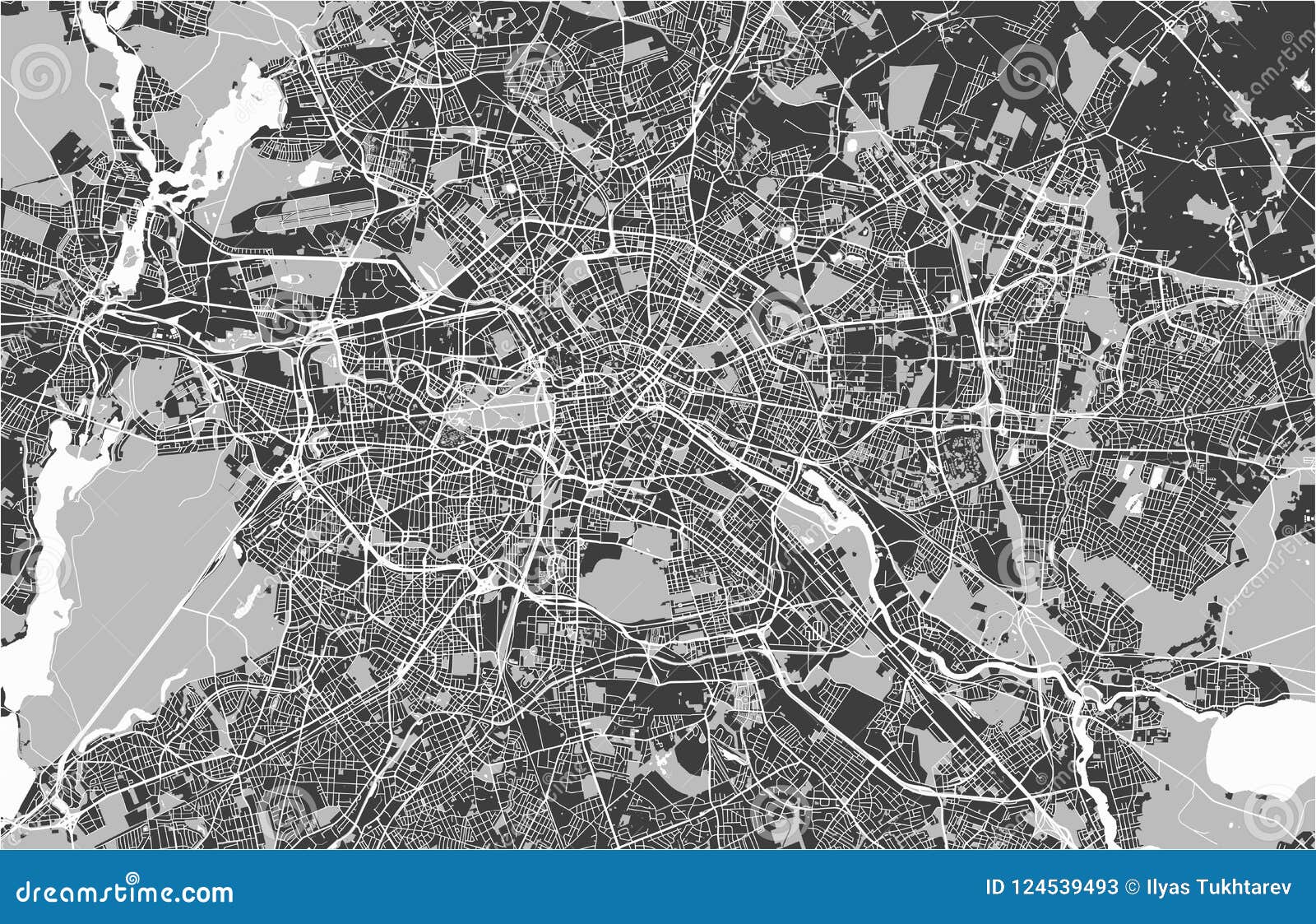 City Map Of Berlin With Boroughs Grey Illustration Silhouette Royalty ...
