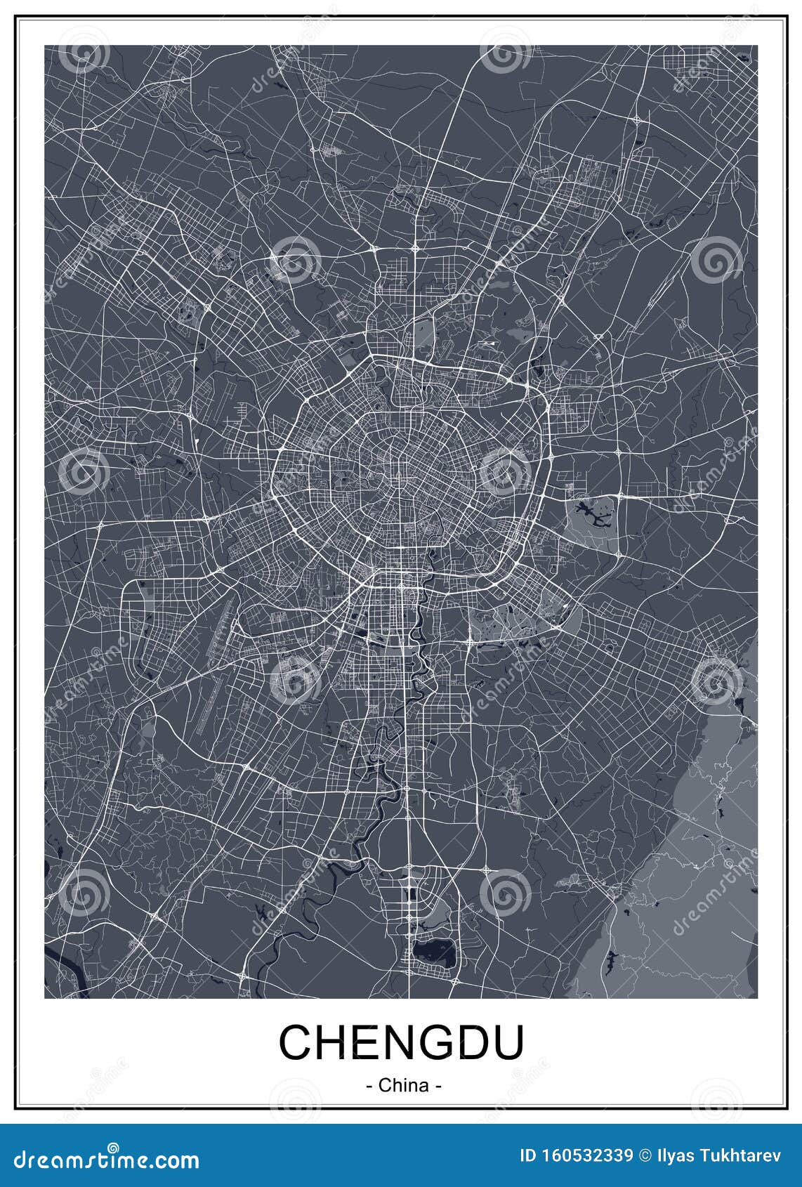 Map of the City of Chengdu, China Stock Illustration - Illustration of ...