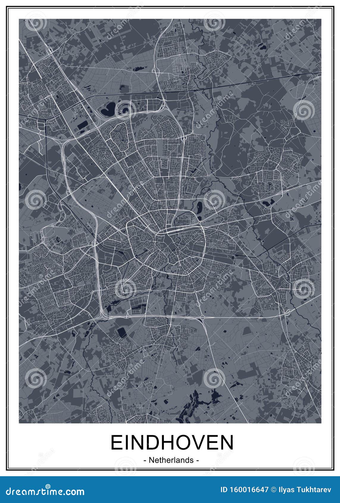 Map of the City of Eindhoven, Netherlands Stock Illustration ...