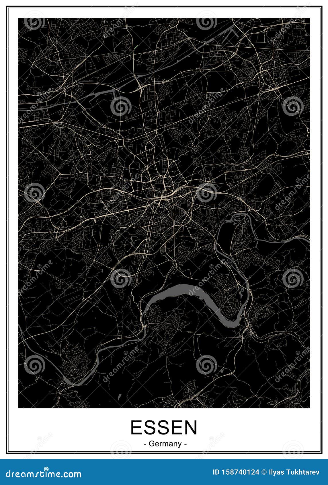 Map of the City of Essen, Germany Stock Illustration - Illustration of ...