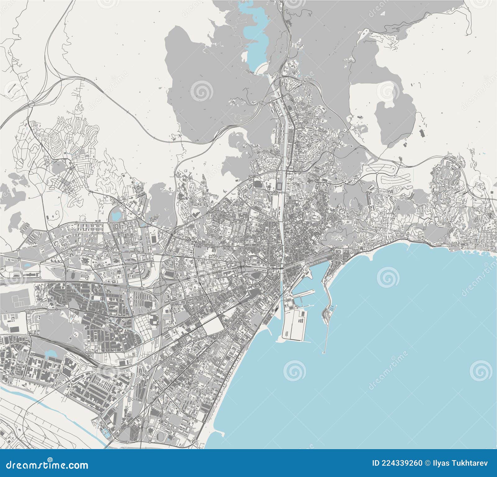 Map of the City of Malaga, Spain Stock Vector - Illustration of white ...