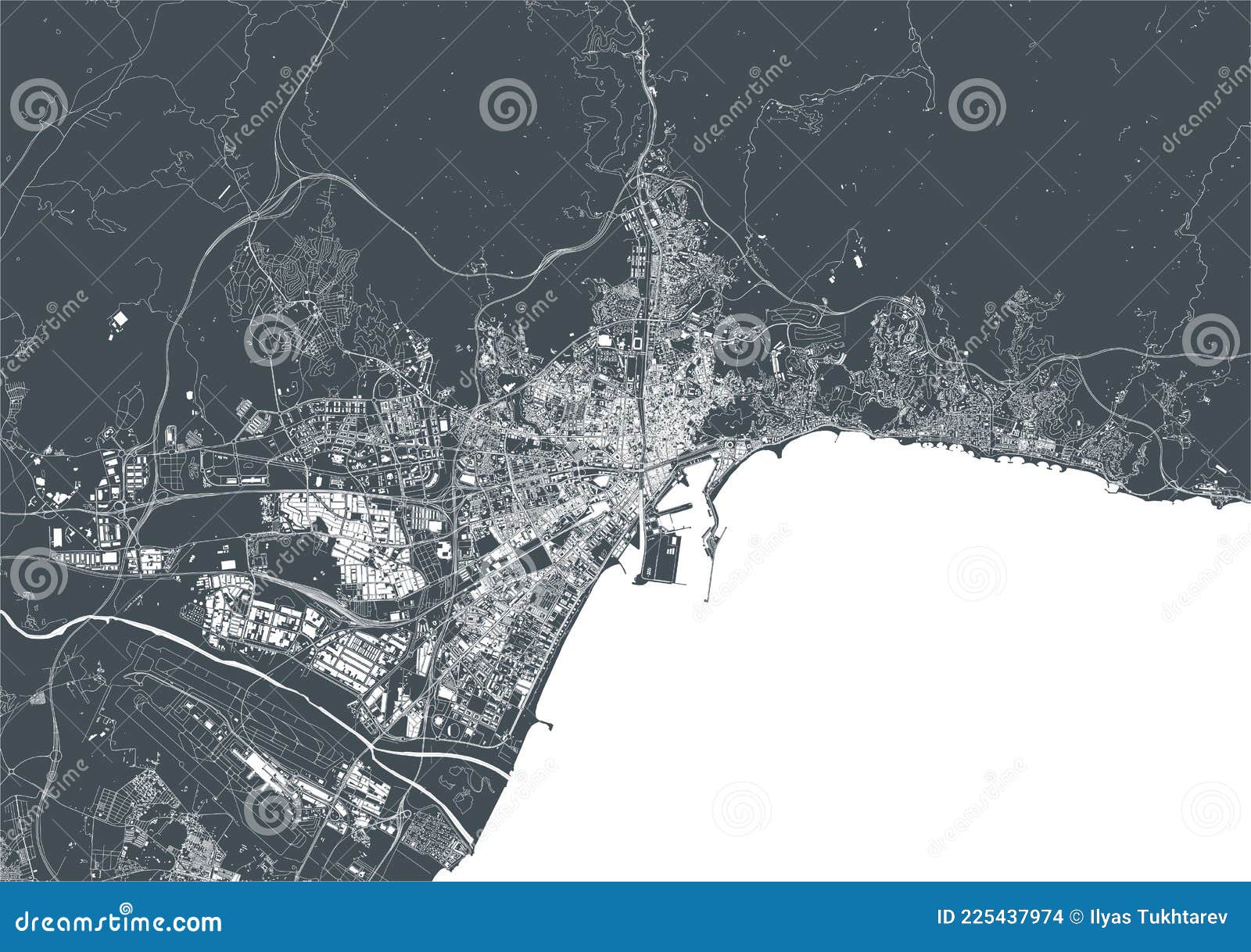 Map of the City of Malaga, Spain Stock Vector - Illustration of highway ...