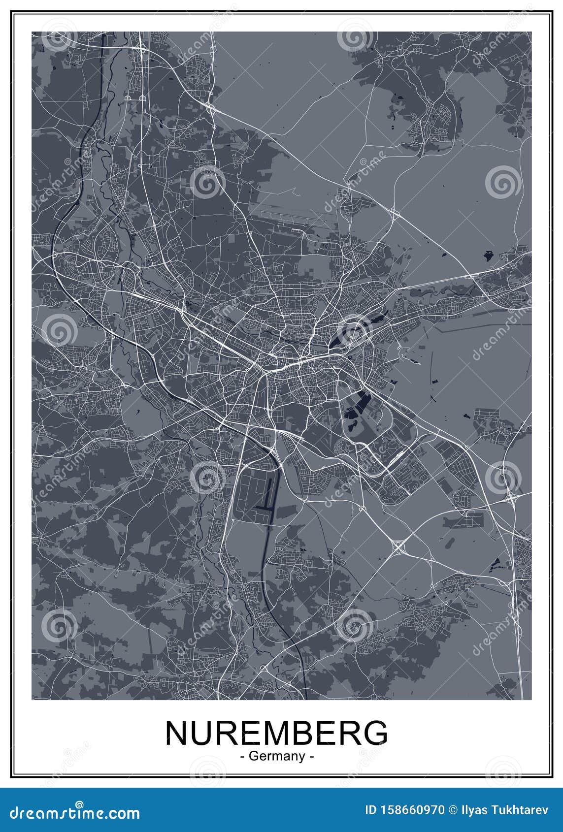 Map of the City of Nuremberg, Germany Stock Illustration - Illustration ...
