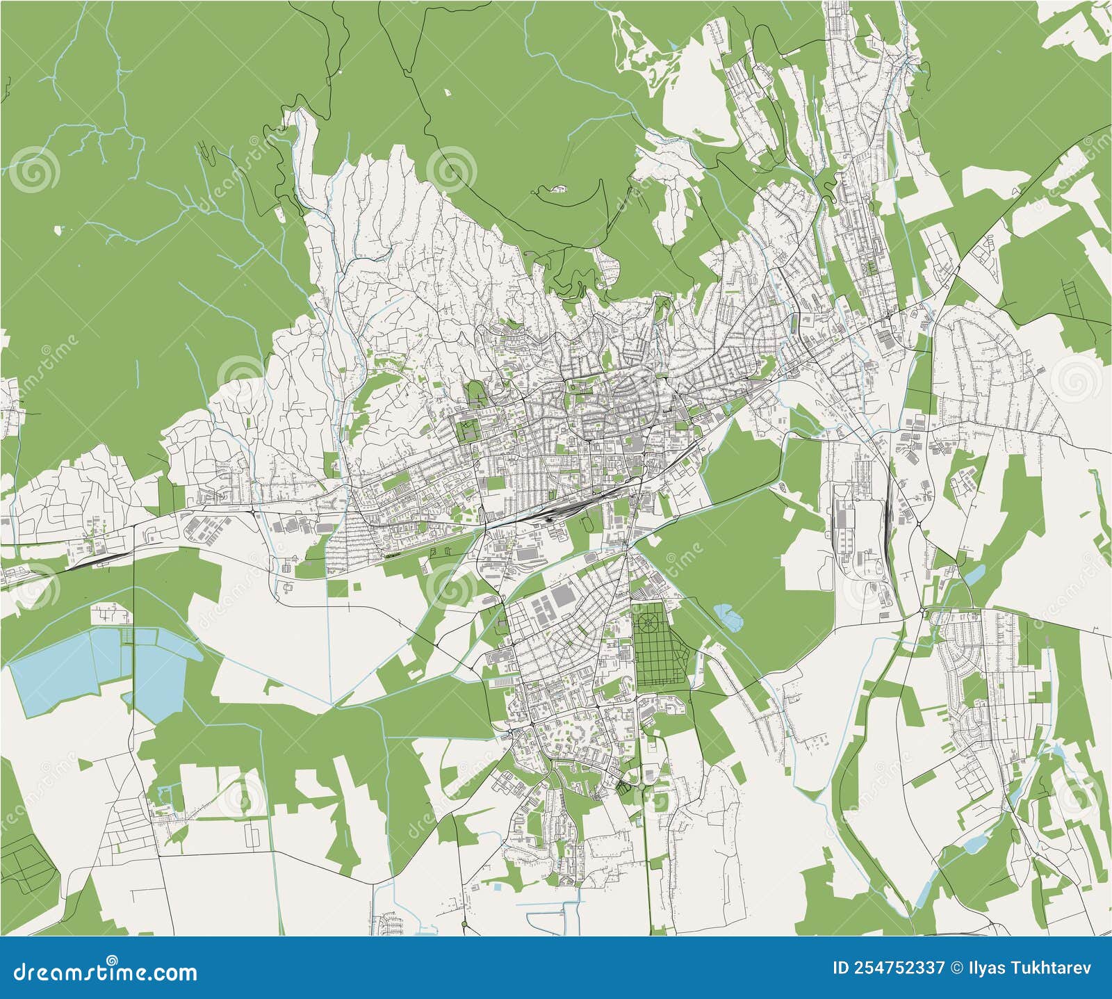 Map of the City of Pecs, Hungary Stock Vector - Illustration of land ...
