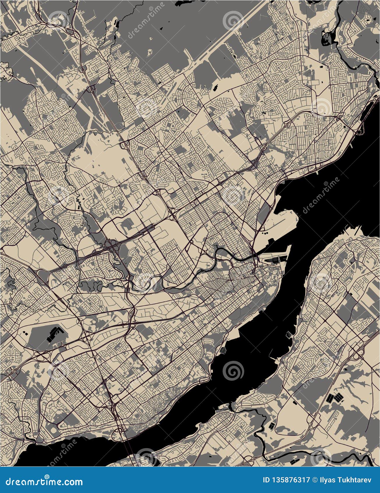 Map of the City of Quebec, Canada Stock Illustration - Illustration of ...