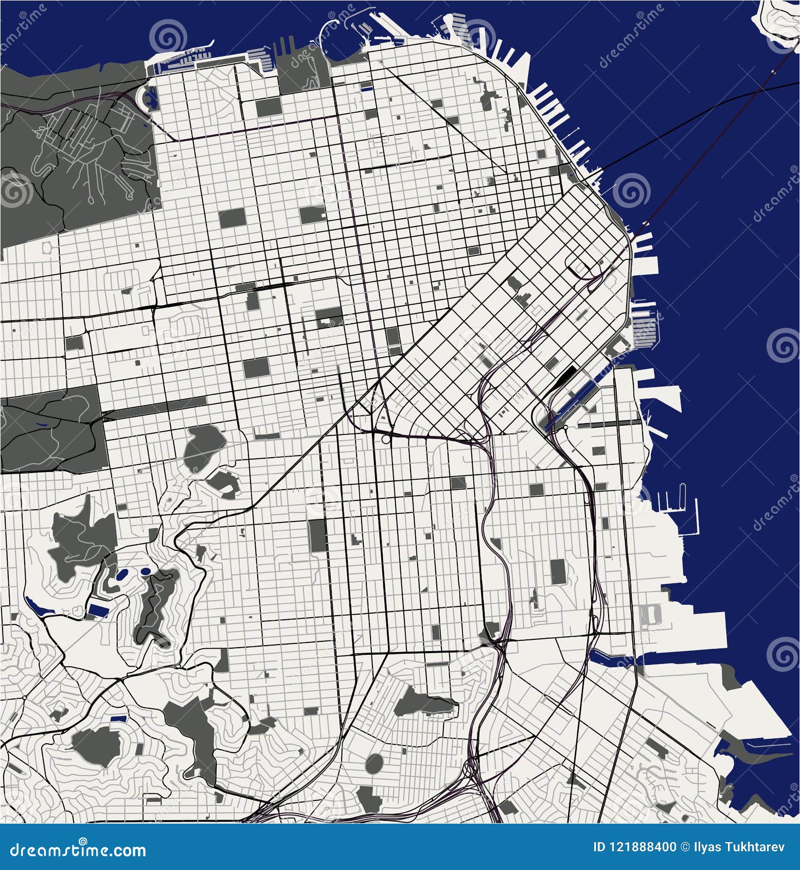 Map of the City of San Francisco, USA Stock Vector - Illustration of ...