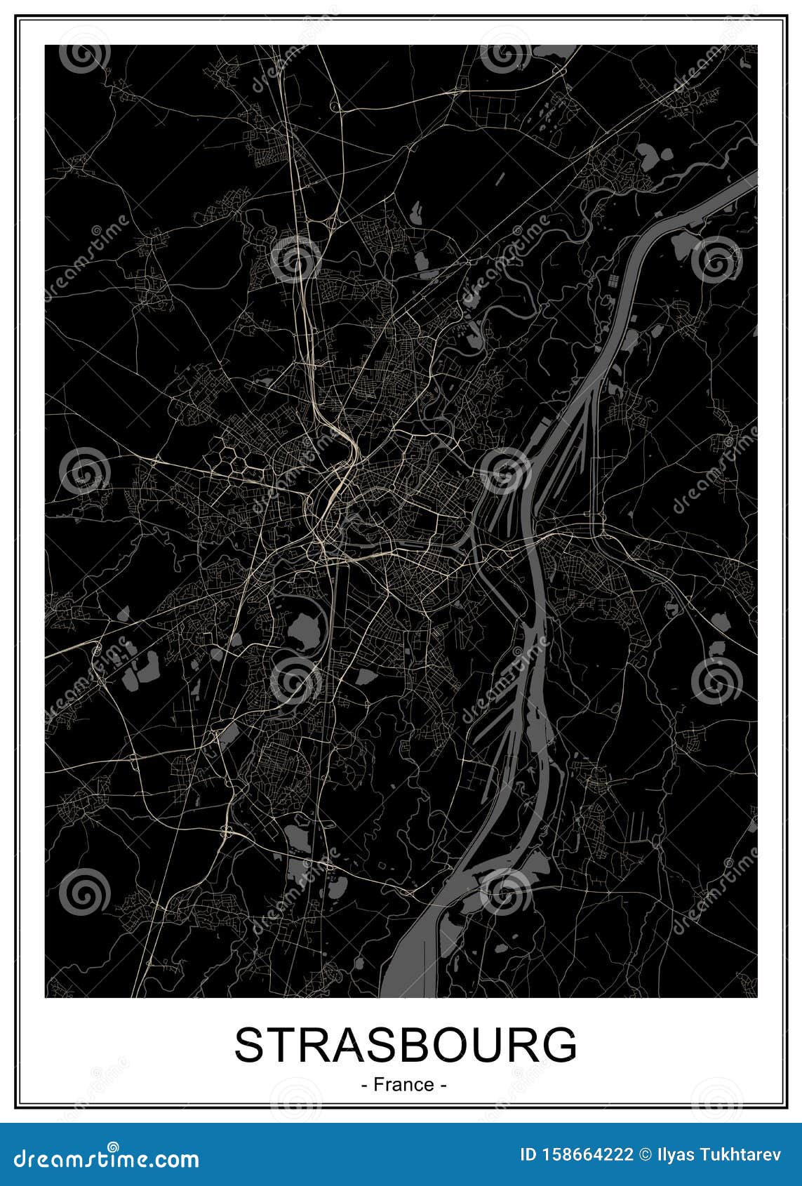 Map of the City of Strasbourg, France Stock Illustration - Illustration ...