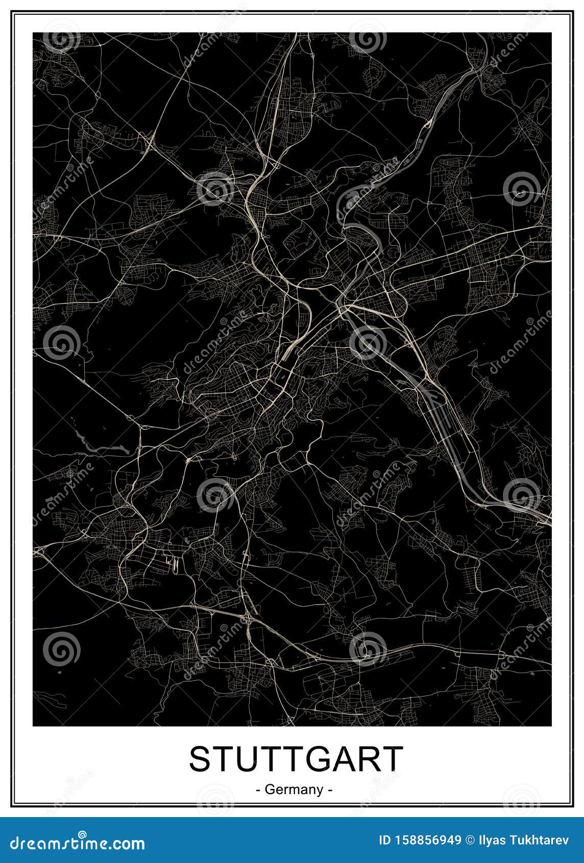 Map of the City of Stuttgart, Germany Stock Illustration - Illustration ...