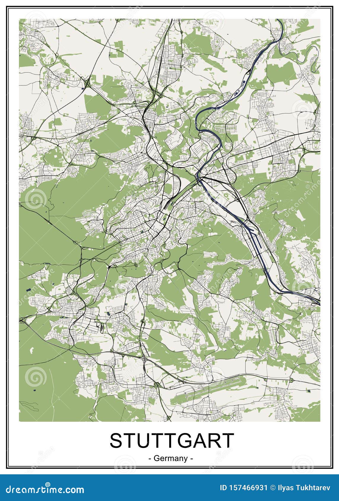 Map of the City of Stuttgart, Germany Stock Illustration - Illustration ...