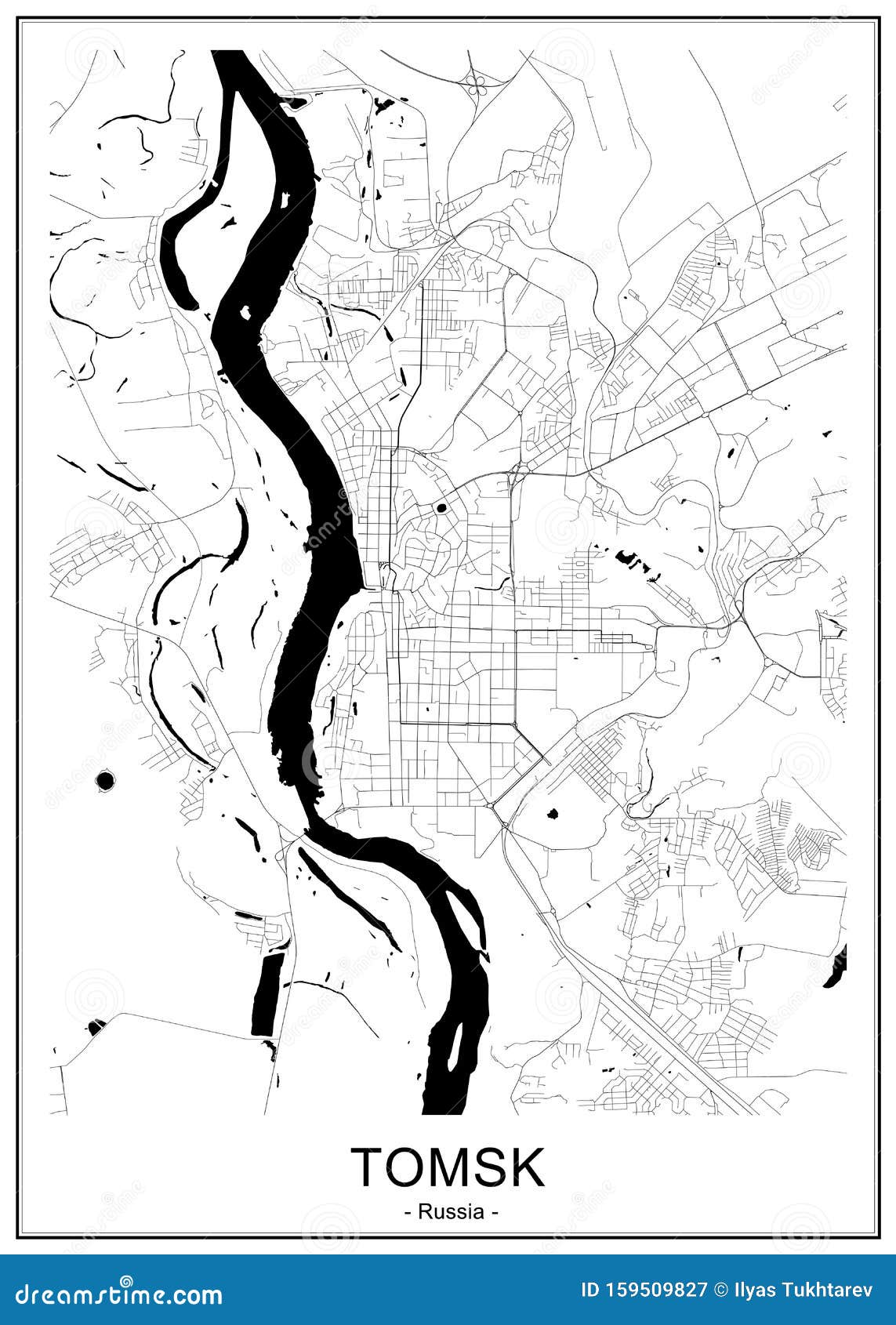 Map of the City of Tomsk, Russia Stock Illustration - Illustration of ...