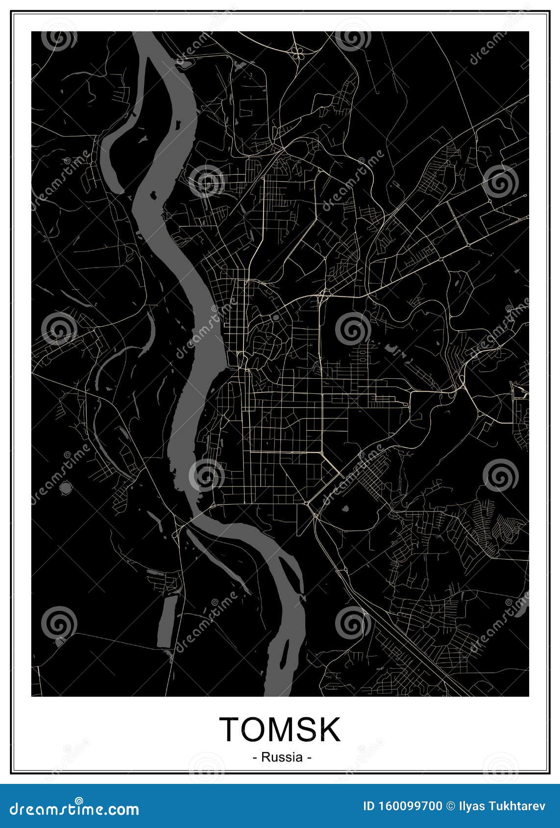 Map of the City of Tomsk, Russia Stock Illustration - Illustration of ...