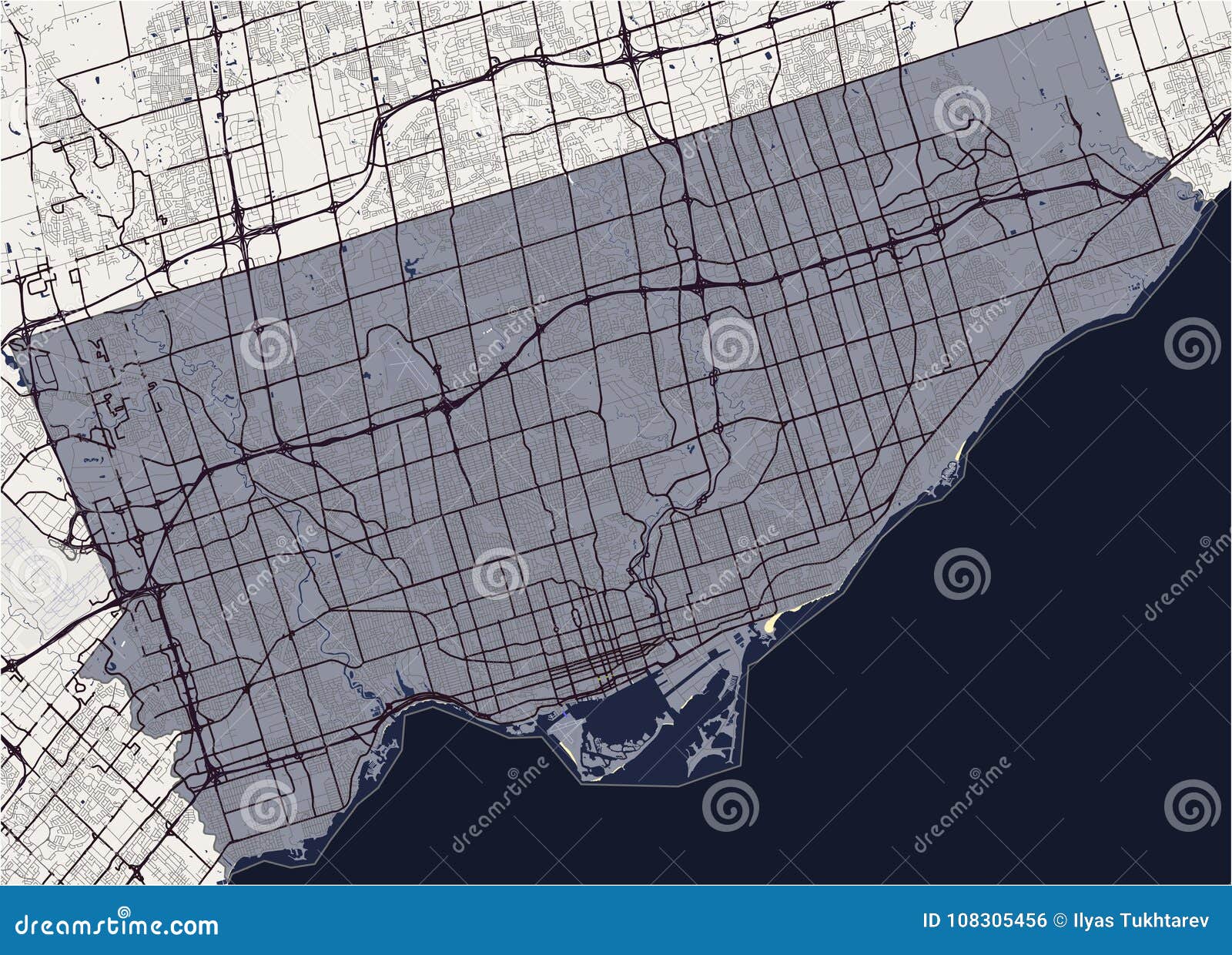 Map of the City of Toronto, Canada Stock Vector - Illustration of grid ...