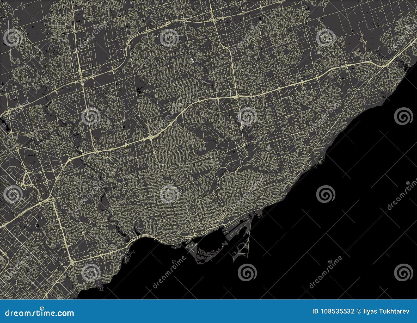 Map of the City of Toronto, Canada Stock Vector - Illustration of land ...