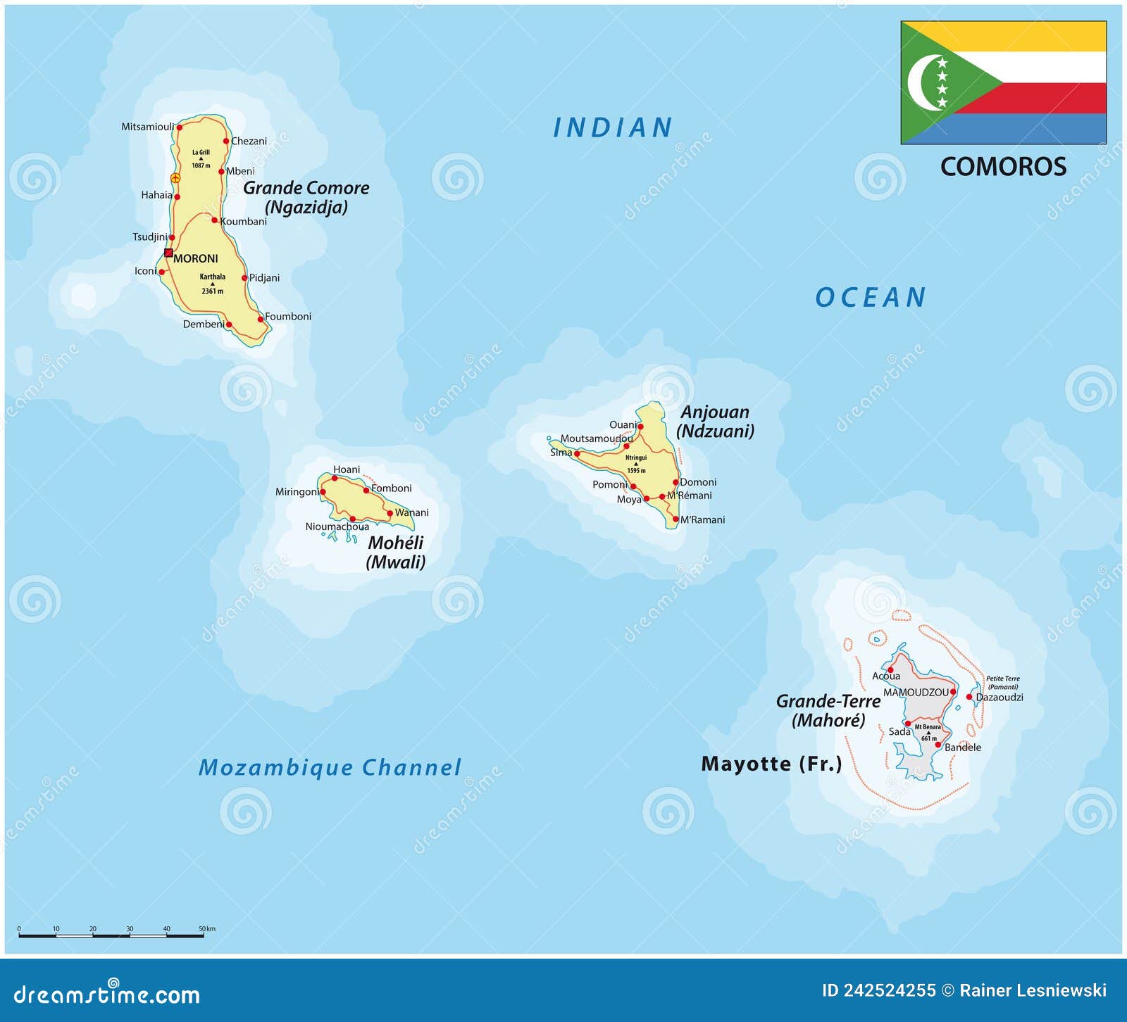 Vector Map of Comoros Island Country with Flag Stock Vector ...