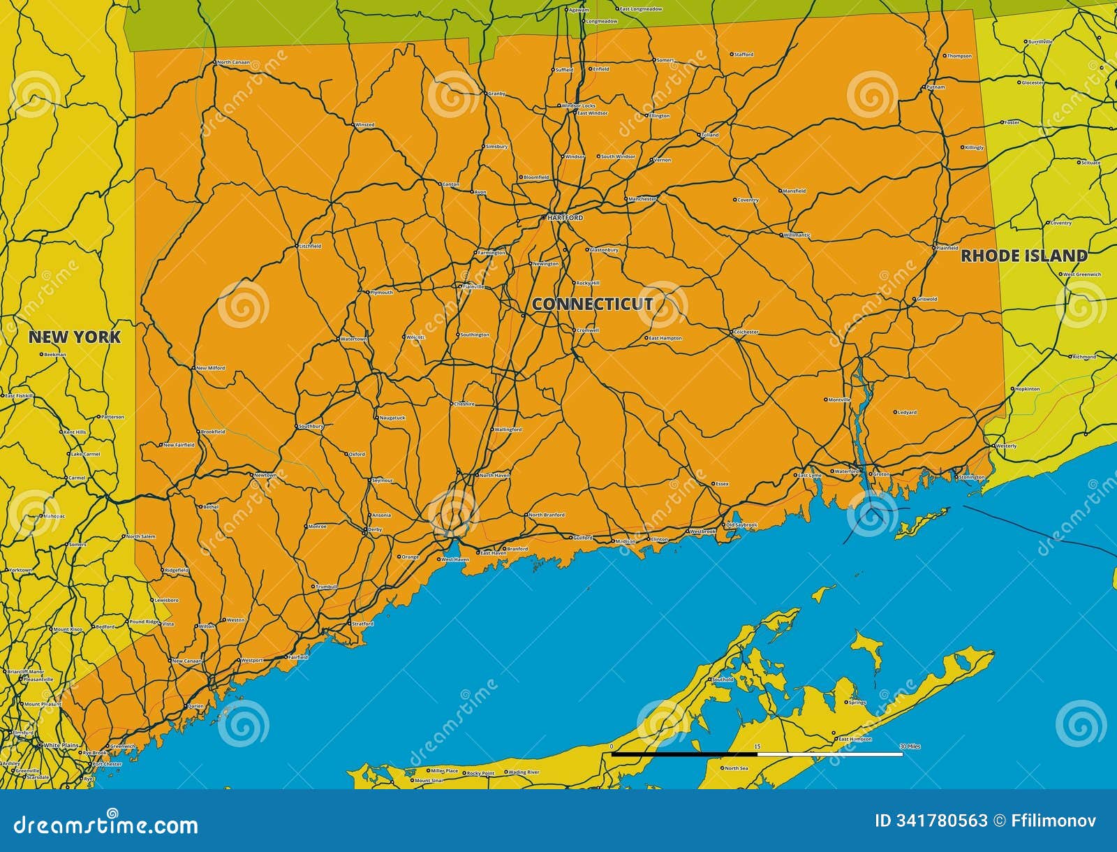 Vector Map of Connecticut, USA Stock Illustration - Illustration of ...