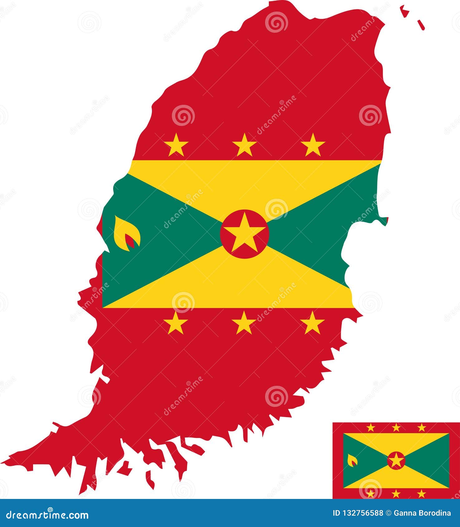 Vector Map of Grenada with Flag. Isolated, White Background Stock ...