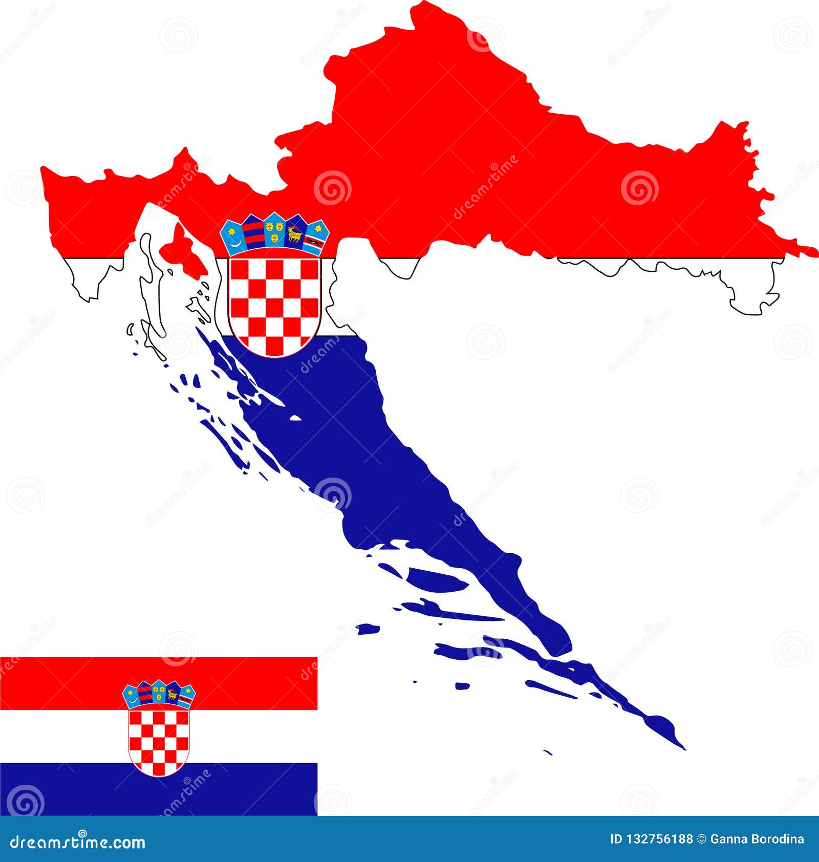 Vector Map of Croatia with Flag. Isolated, White Background Stock ...