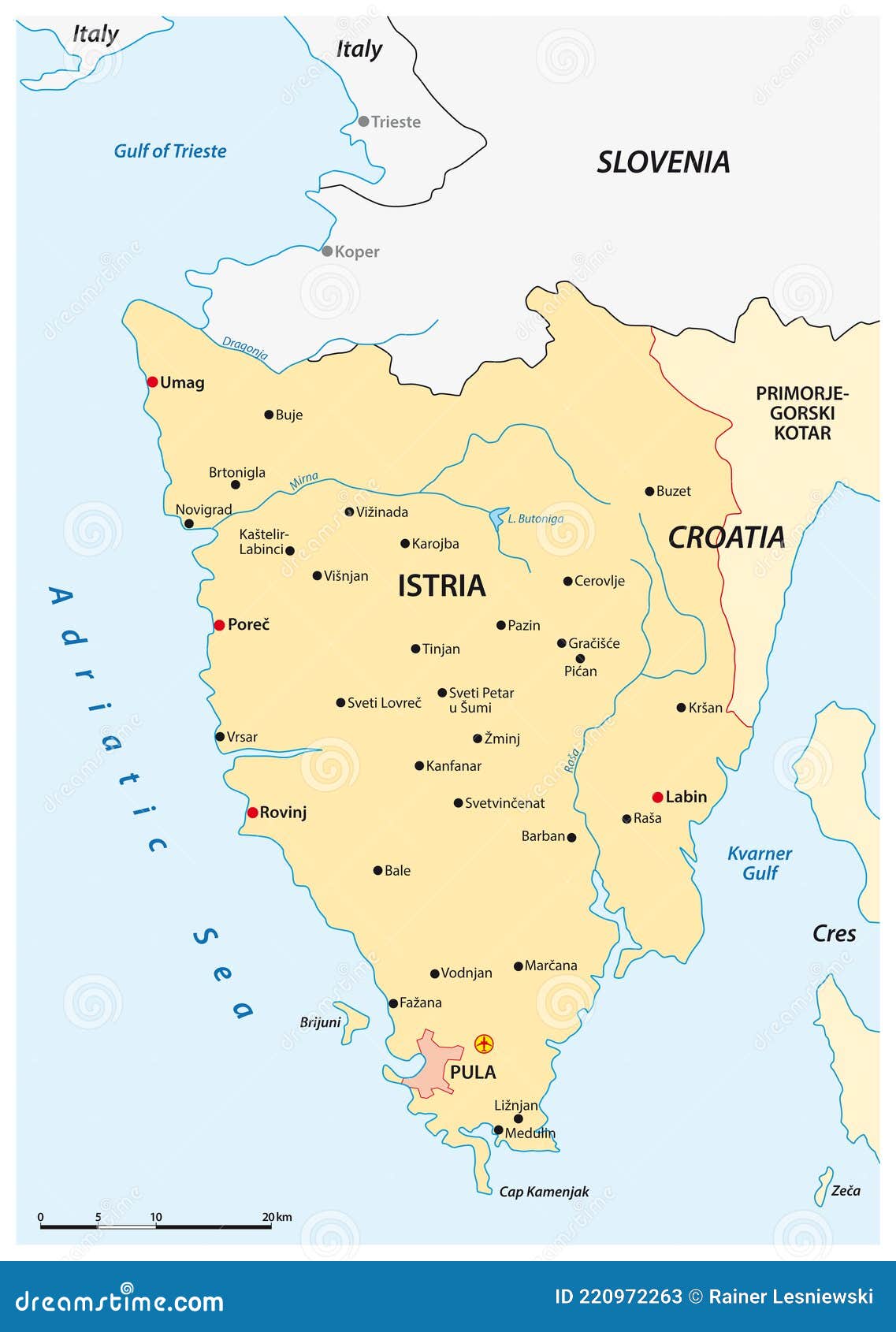Vector Map of the Croatian Peninsula Istria, Croatia Stock Vector ...