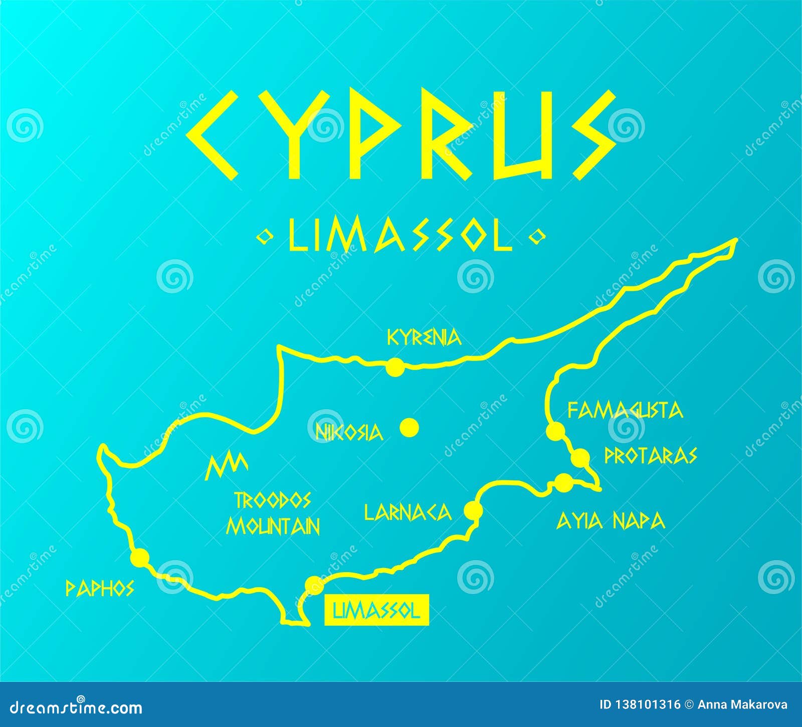 Vector Map Cyprus with Cities and Capital Nicosia Stock Illustration ...