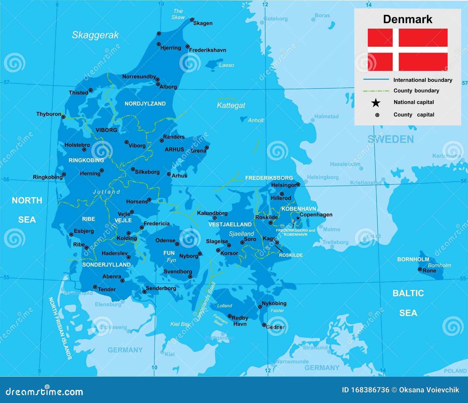 Vector map of Denmark stock vector. Illustration of vector - 168386736