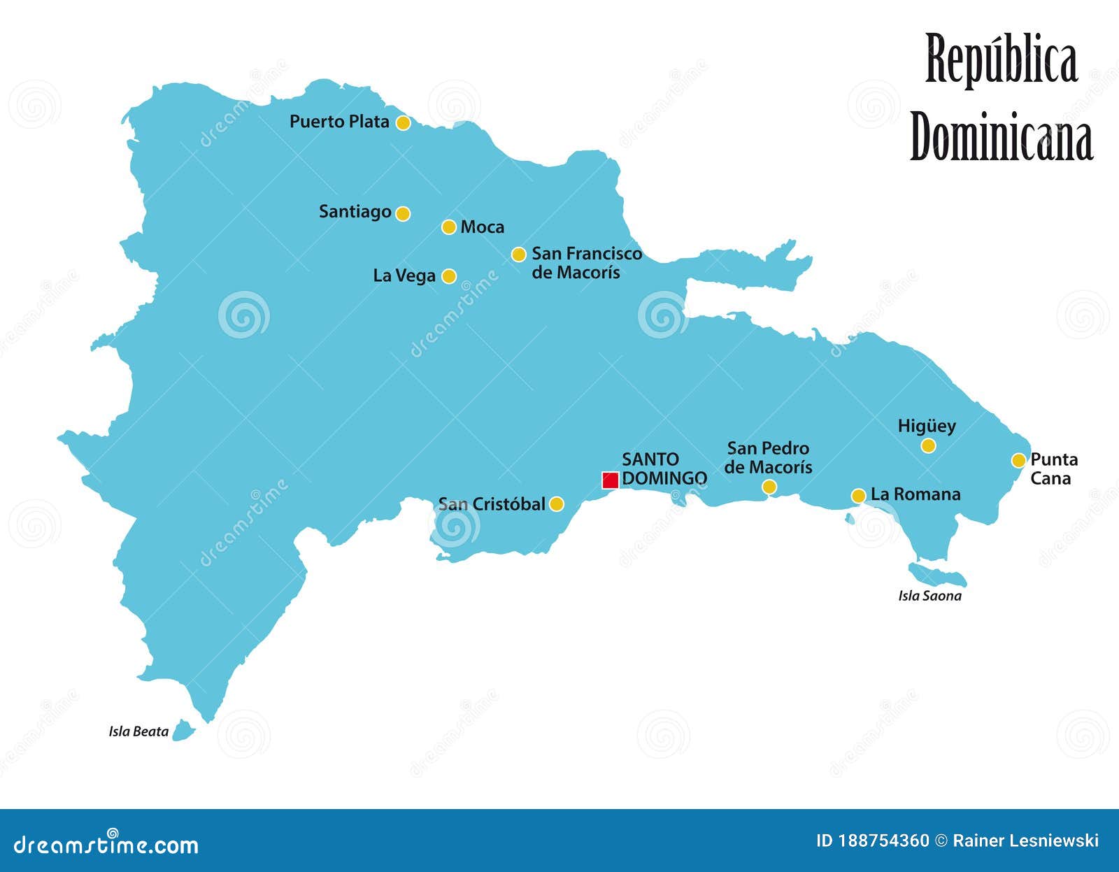 Vector Map of the Dominican Republic with Main Cities Stock Vector ...