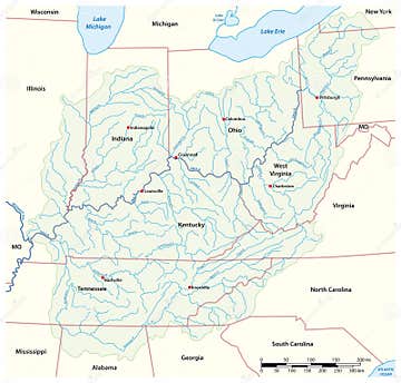 Vector Map Drainage Basin of the Ohio River, USA Stock Vector ...
