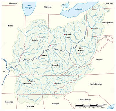 Vector Map Drainage Basin of the Ohio River, USA Stock Vector ...