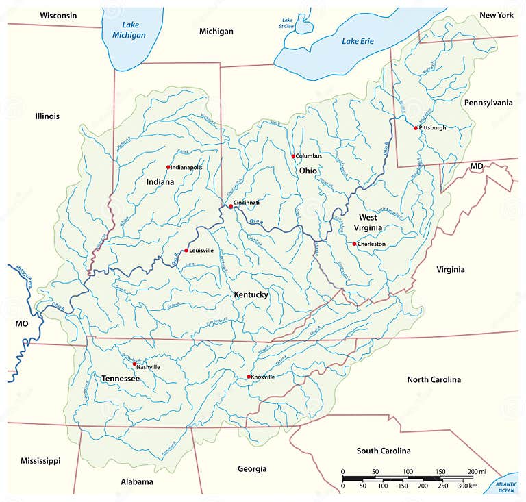Vector Map Drainage Basin of the Ohio River, USA Stock Vector ...