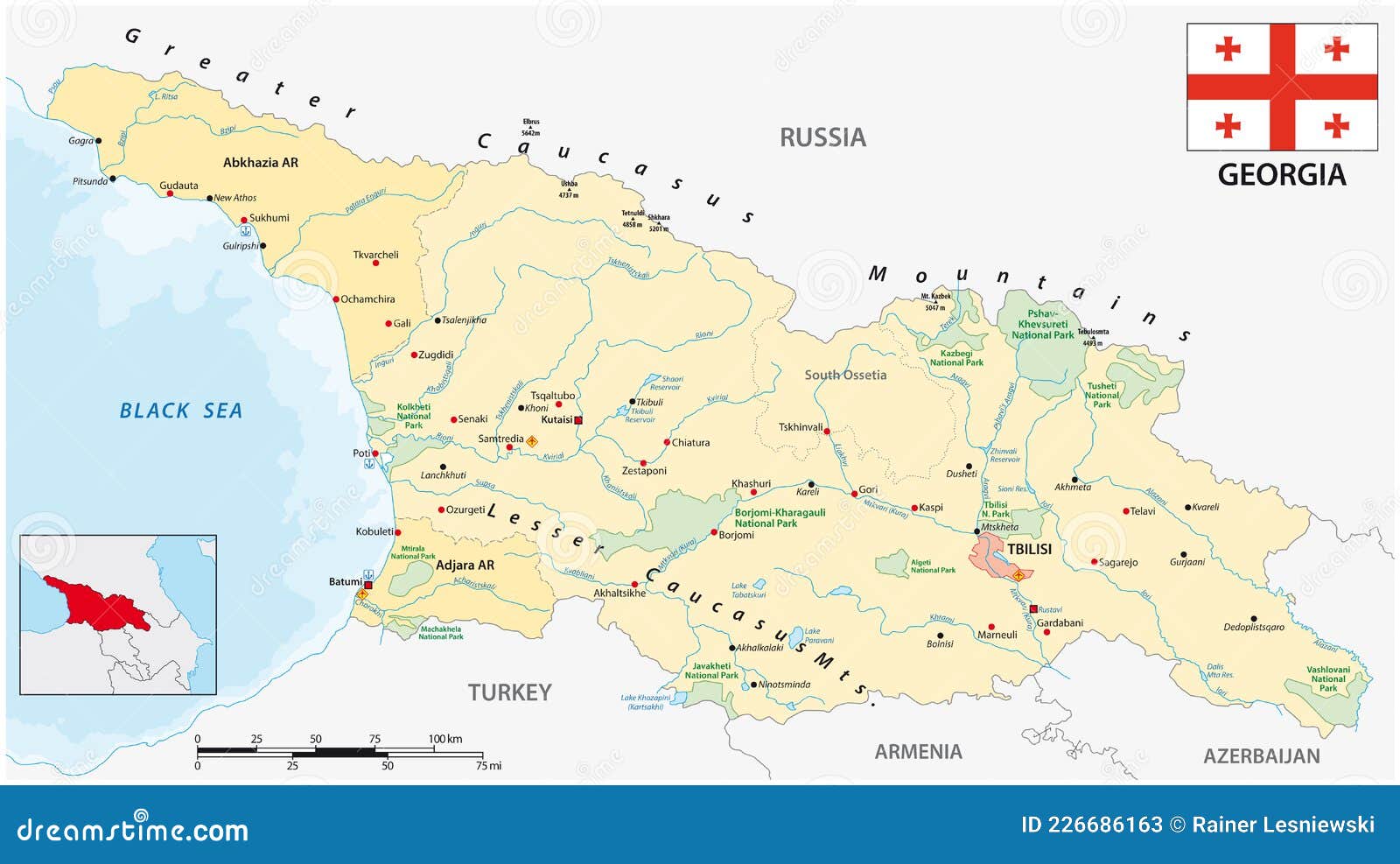 Vector Map of Eastern European State Georgia with Flag Stock Vector ...