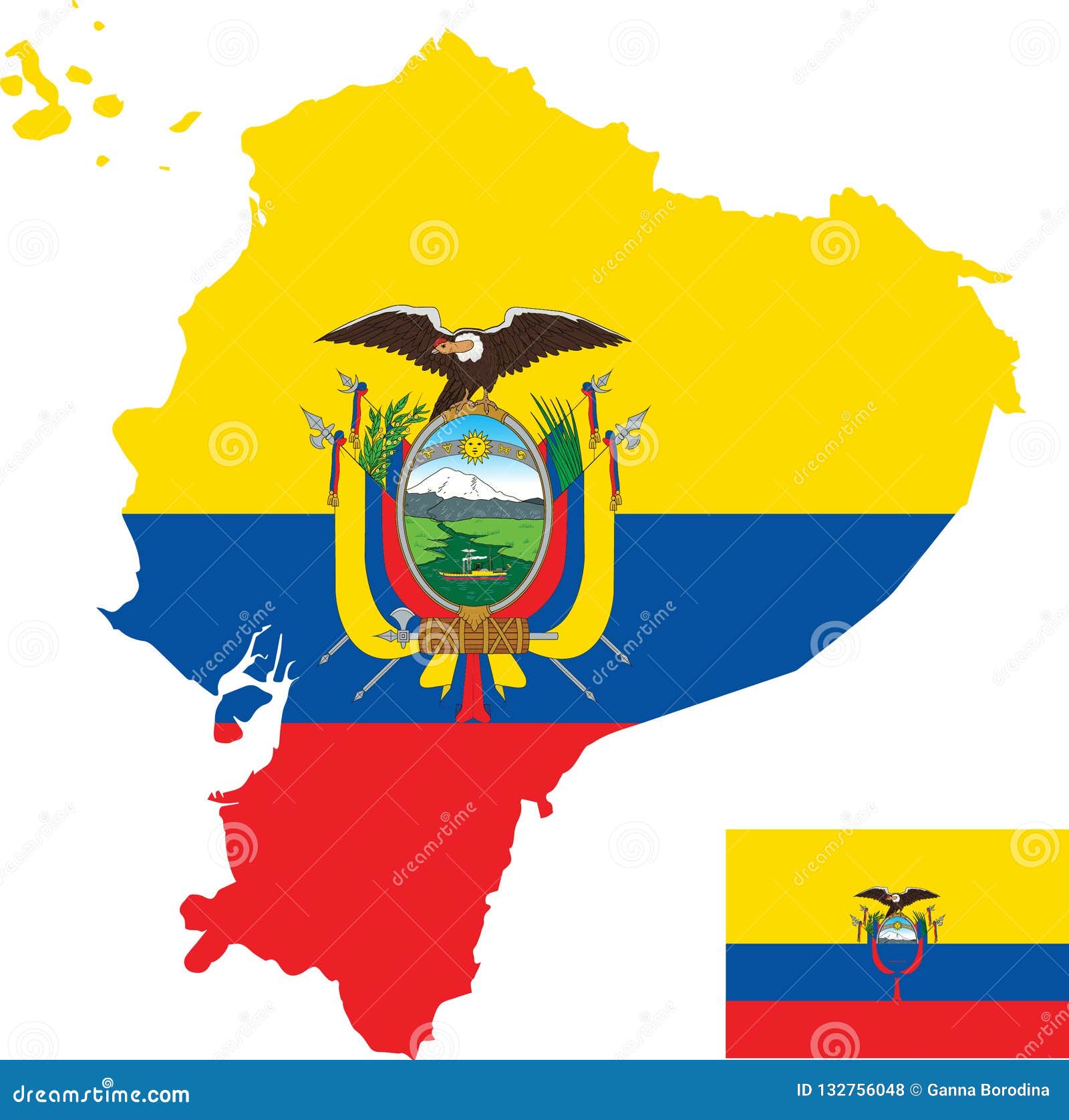 Vector Map of Ecuador with Flag. Isolated, White Background Stock ...
