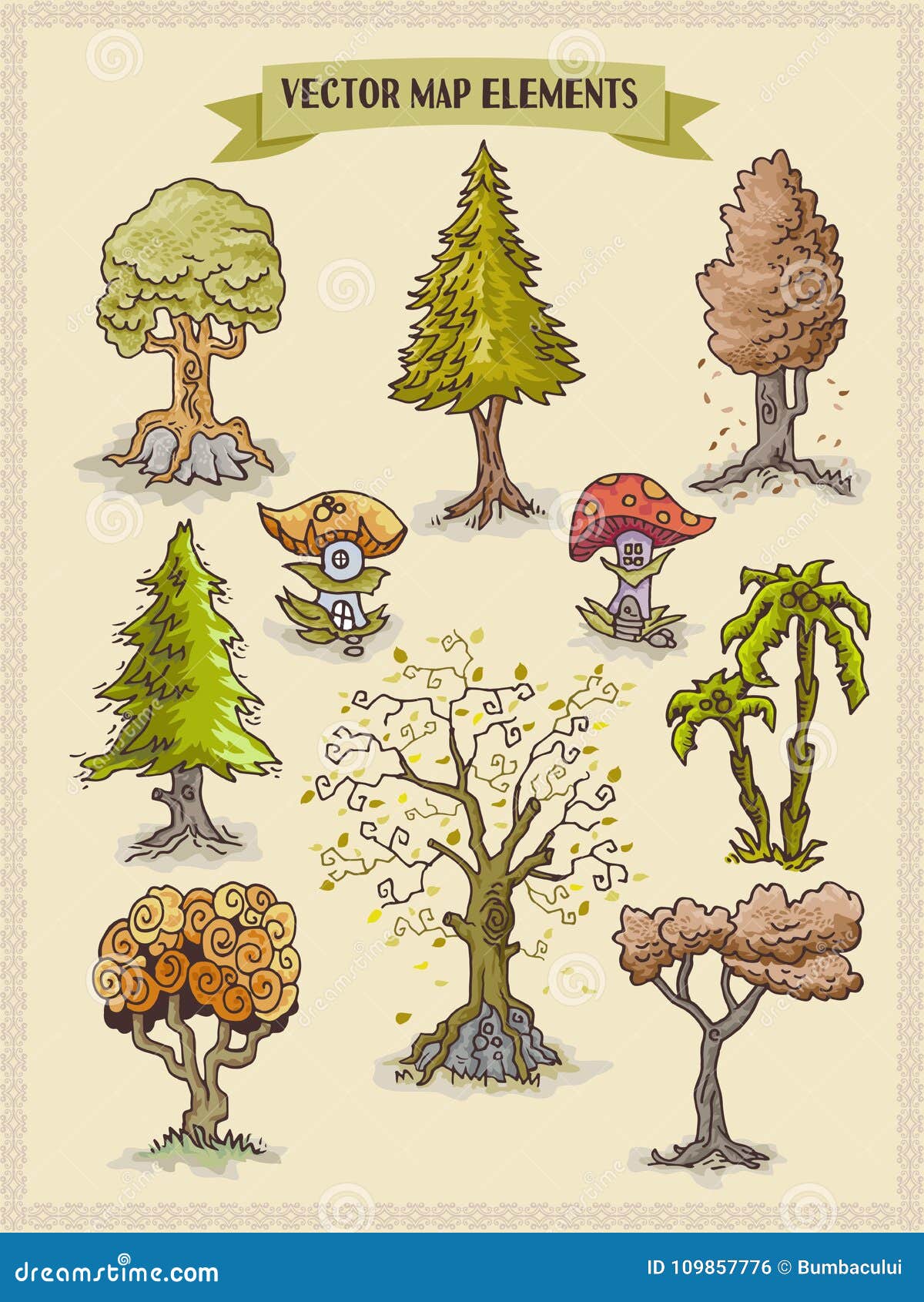 Fantasy Map Elements Illustration, Drawing, Engraving, Ink, Line Art ...