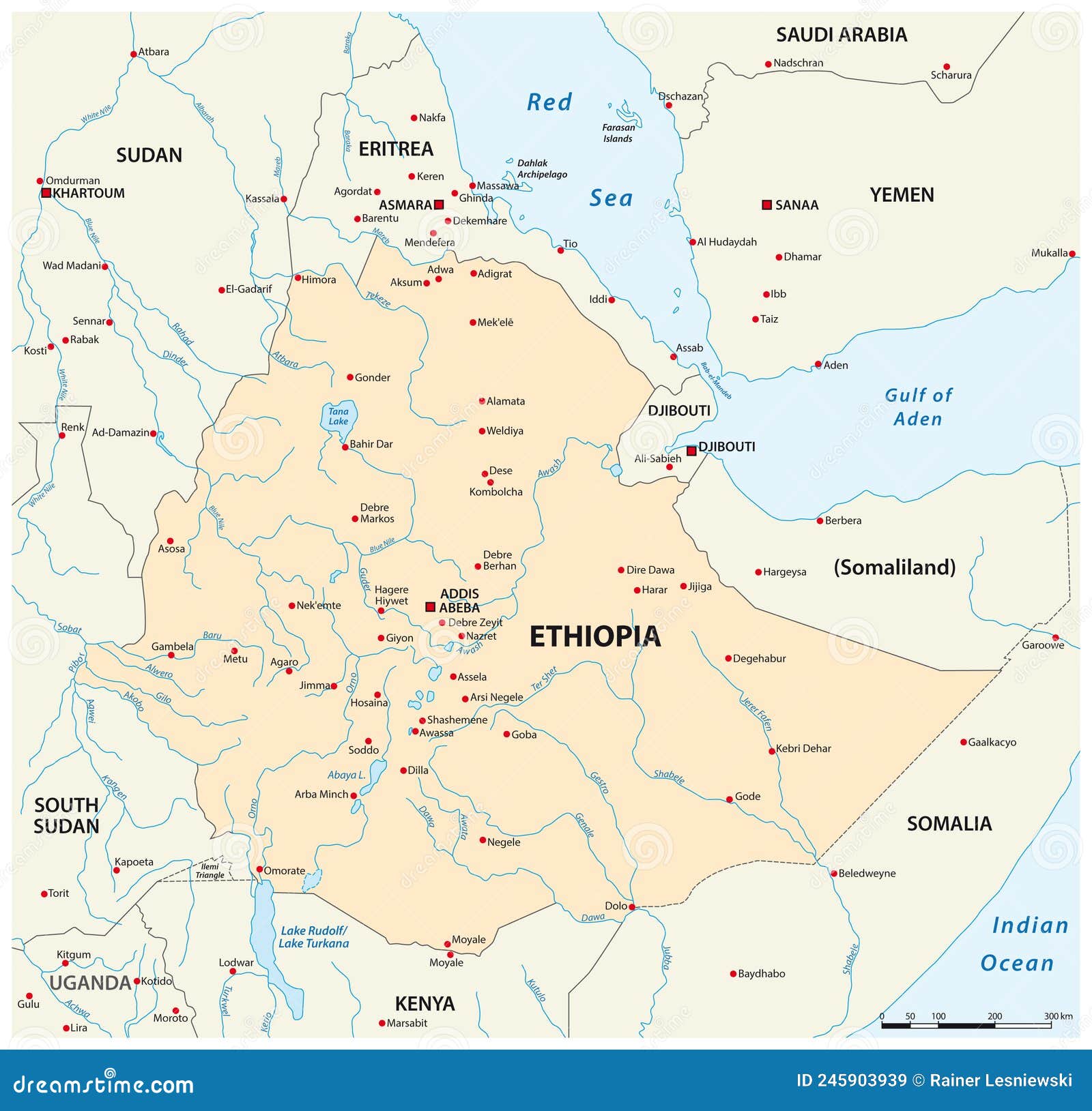Vector Map Ethiopia and Its Neighboring Countries Stock Vector ...