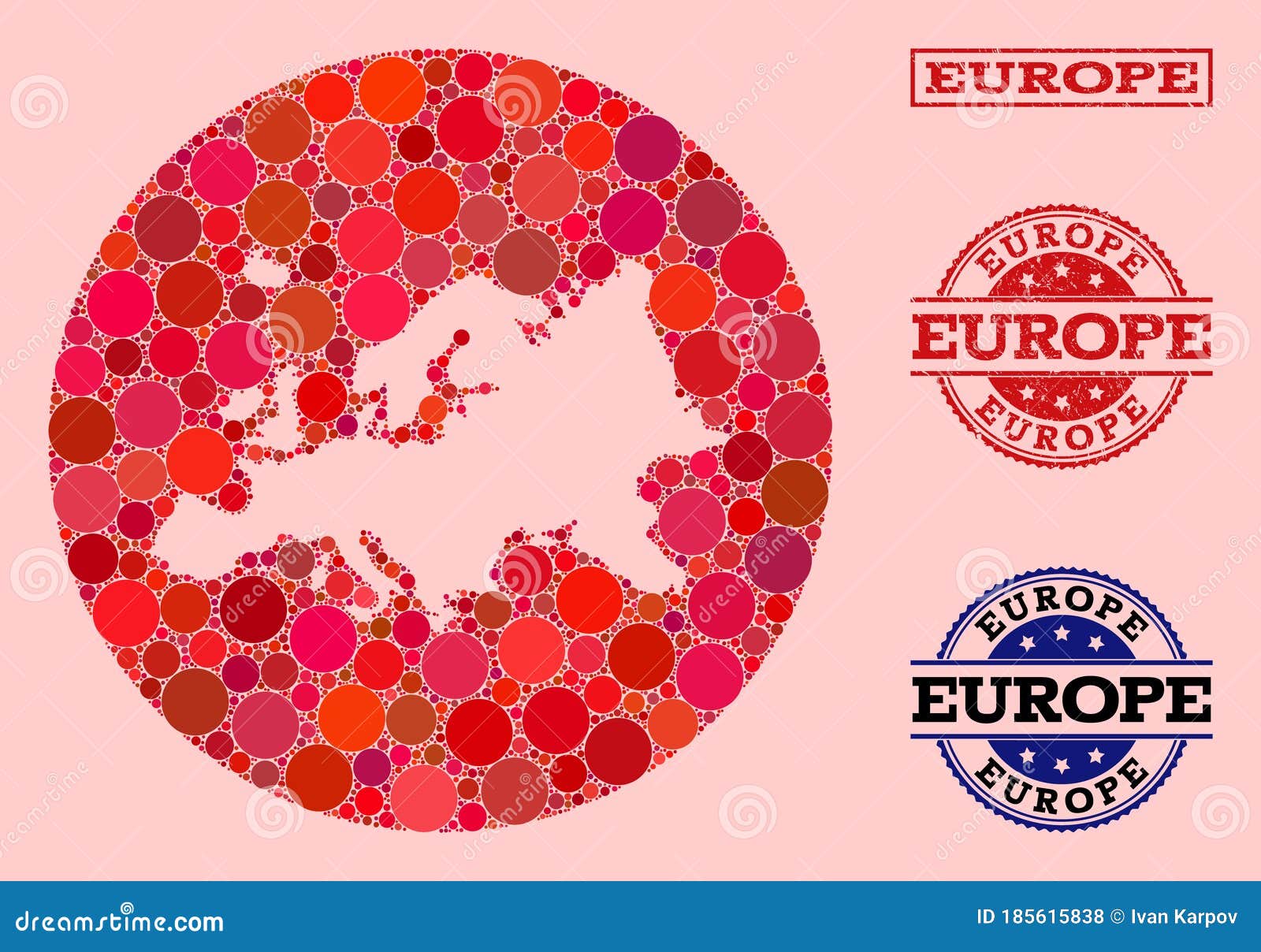 Stencil Circle Map of Europe Mosaic and Rubber Stamp Stock Illustration ...
