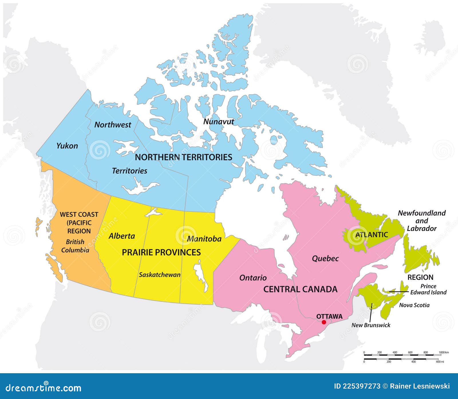 Vector Map of the Five Geographic Regions of Canada Stock Vector ...