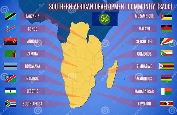 Vector Map and Flags of the Southern African Development Community SADC ...