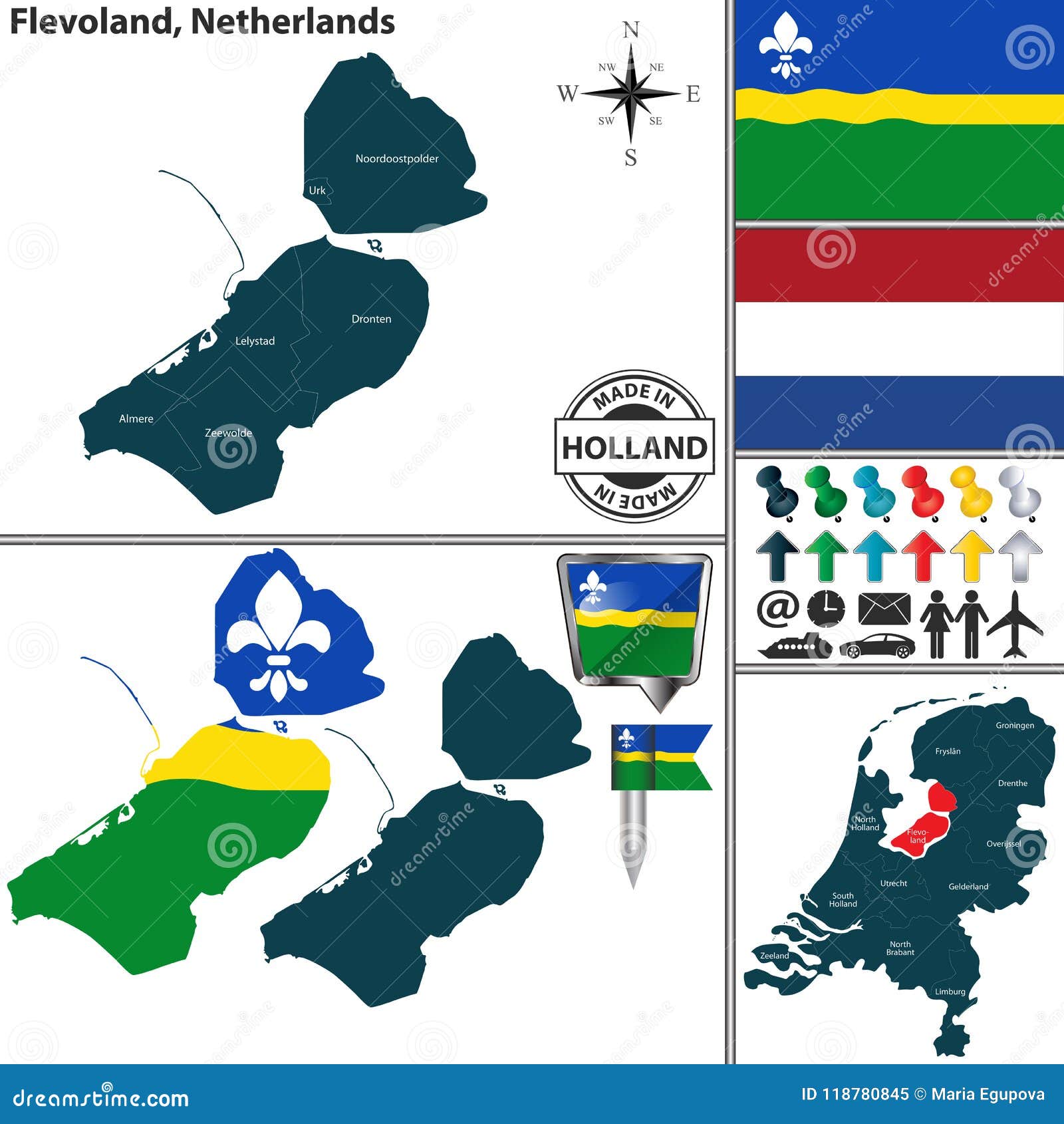 Map of Flevoland, Netherlands Stock Vector - Illustration of dutch ...