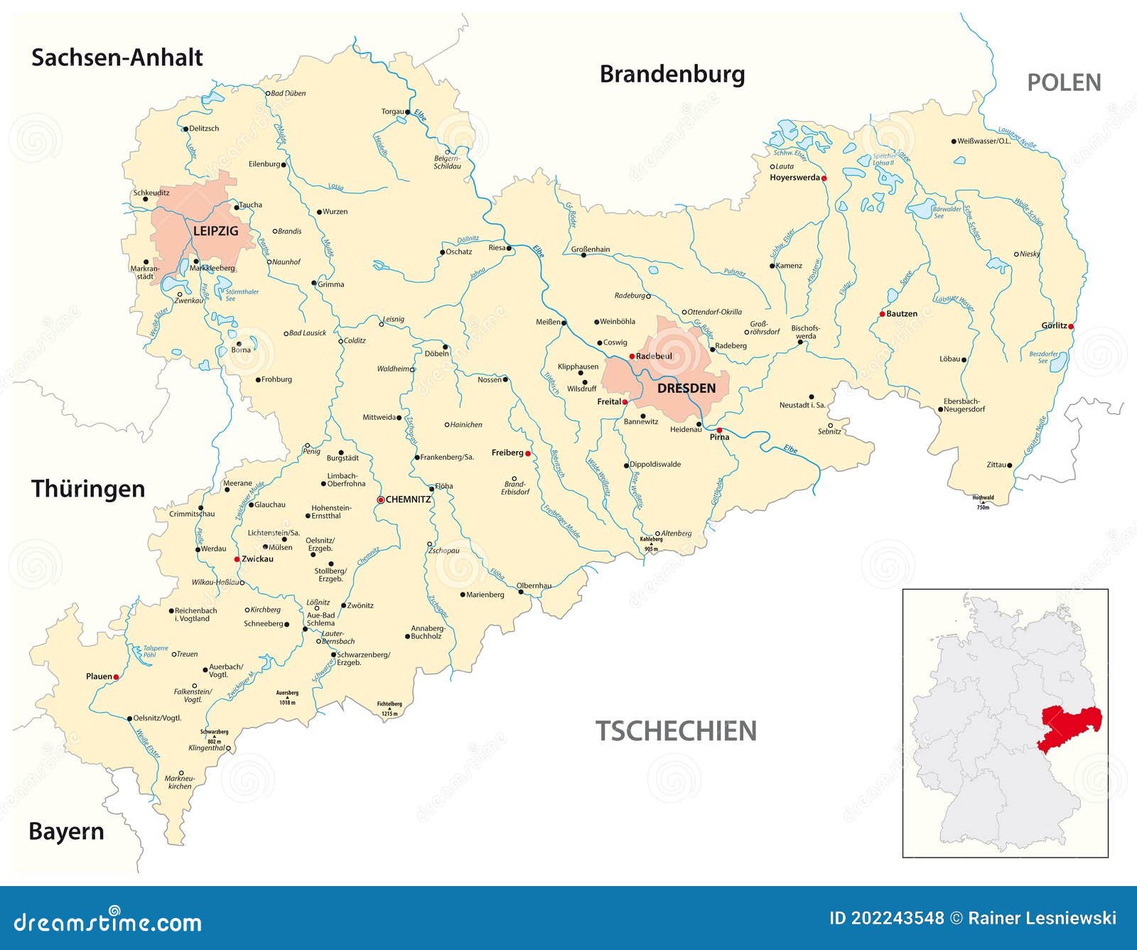 Vector Map of the Free State of Saxony, Germany Stock Vector ...