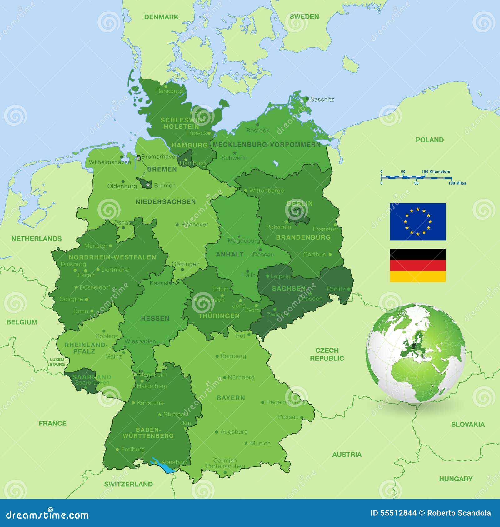 Vector Map of Germany stock vector. Illustration of globe - 55512844