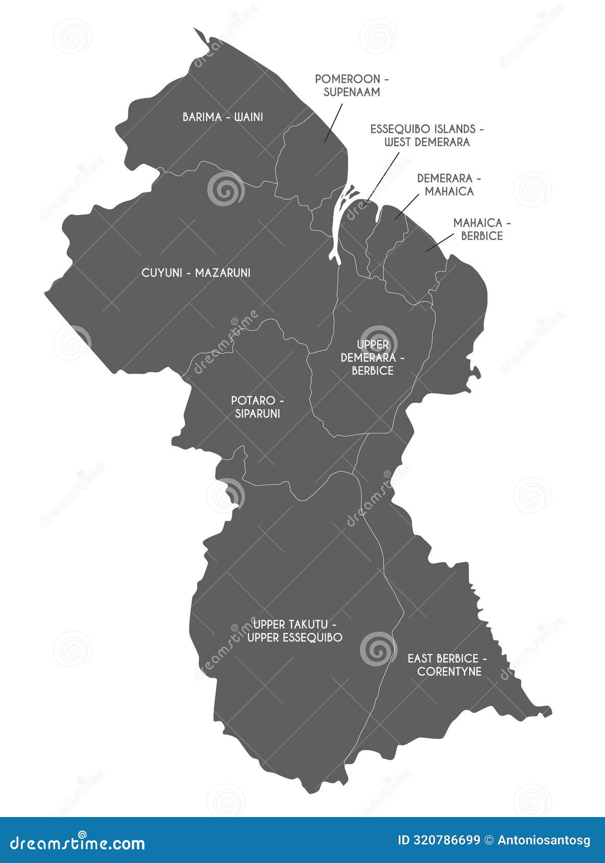 Vector Map of Guyana with Regions and Administrative Divisions. Stock ...