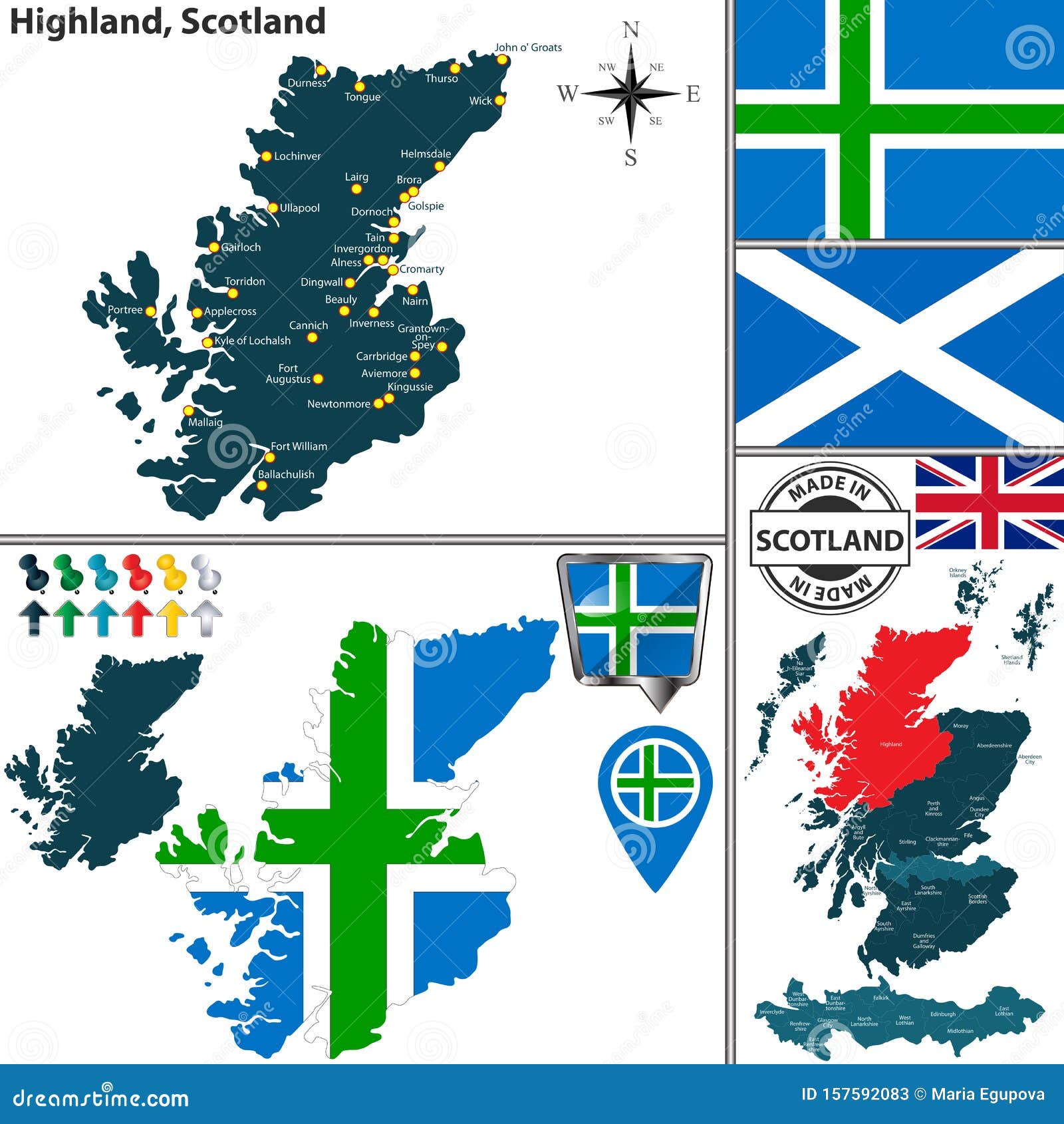 Map of Highland, Scotland stock vector. Illustration of atlas - 157592083
