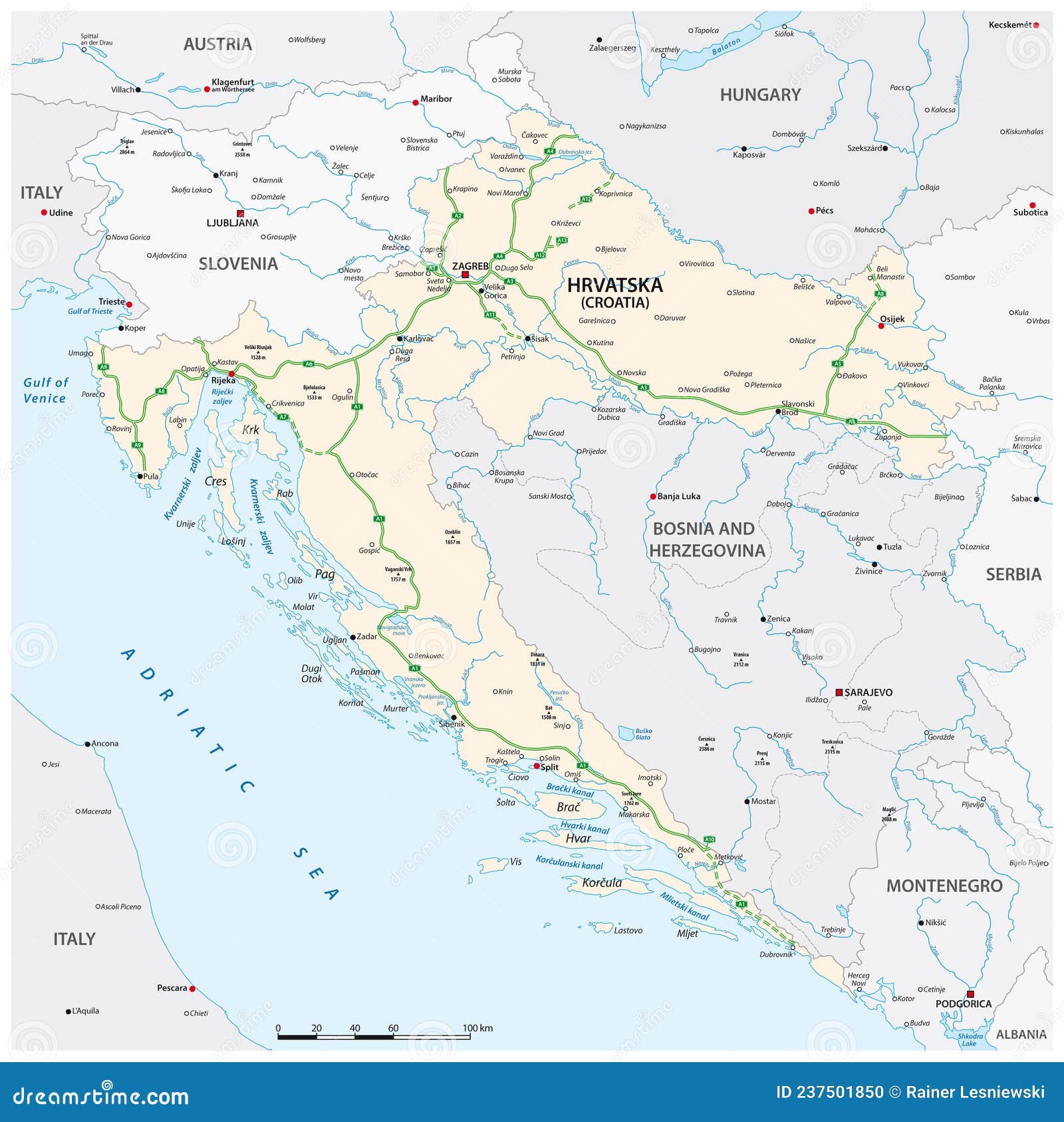Croatia Map And Cities Cartoon Vector | CartoonDealer.com #33933607