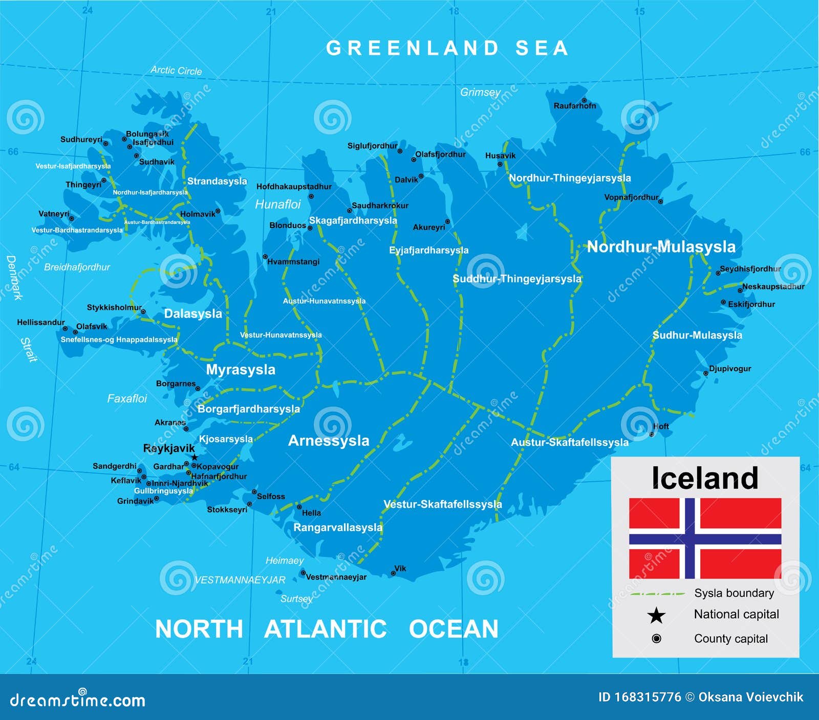 Vector map of Iceland stock vector. Illustration of reykjavik - 168315776