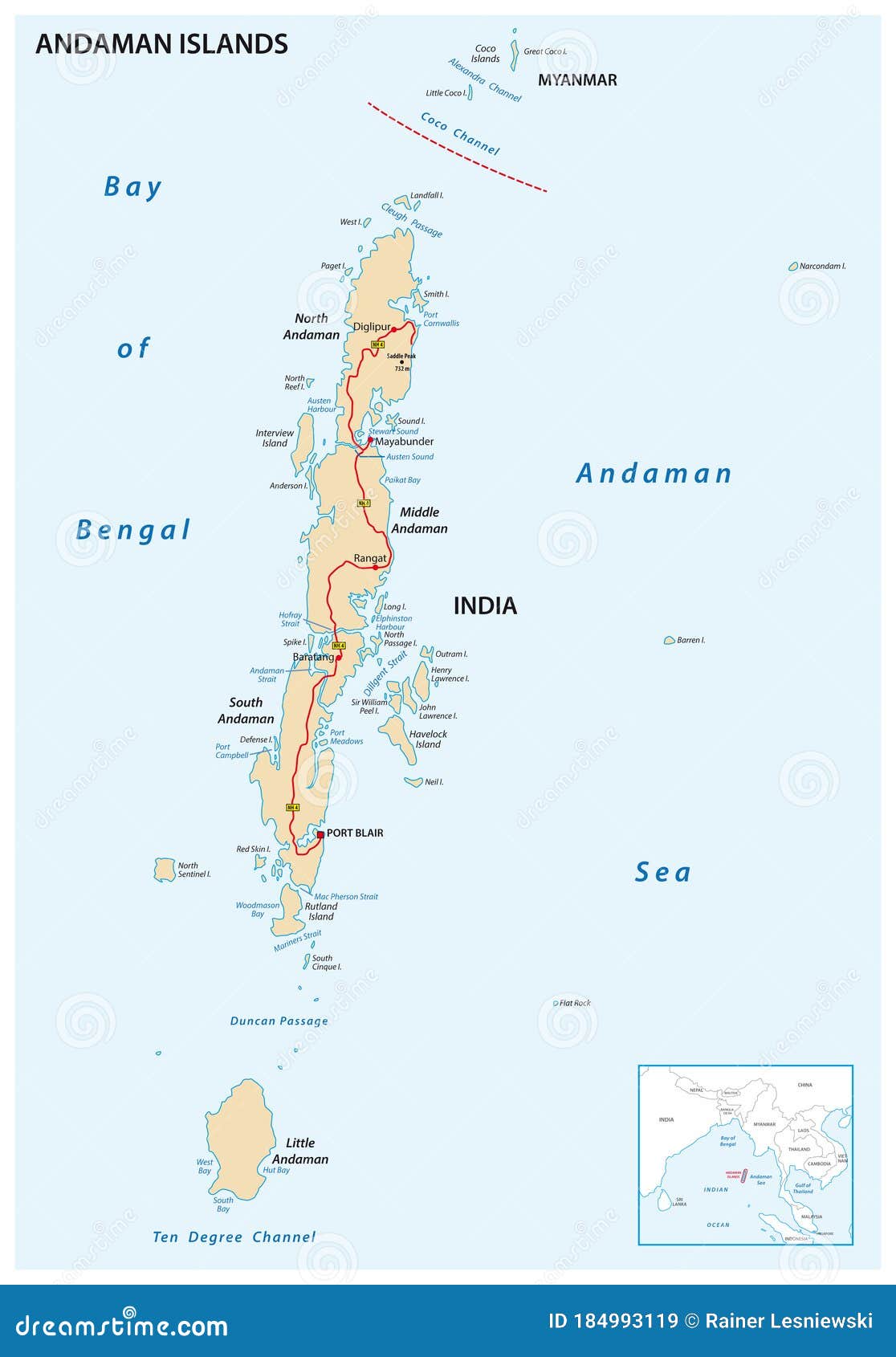 Vector Map of the Indian Archipelago of the Andaman Islands Stock ...