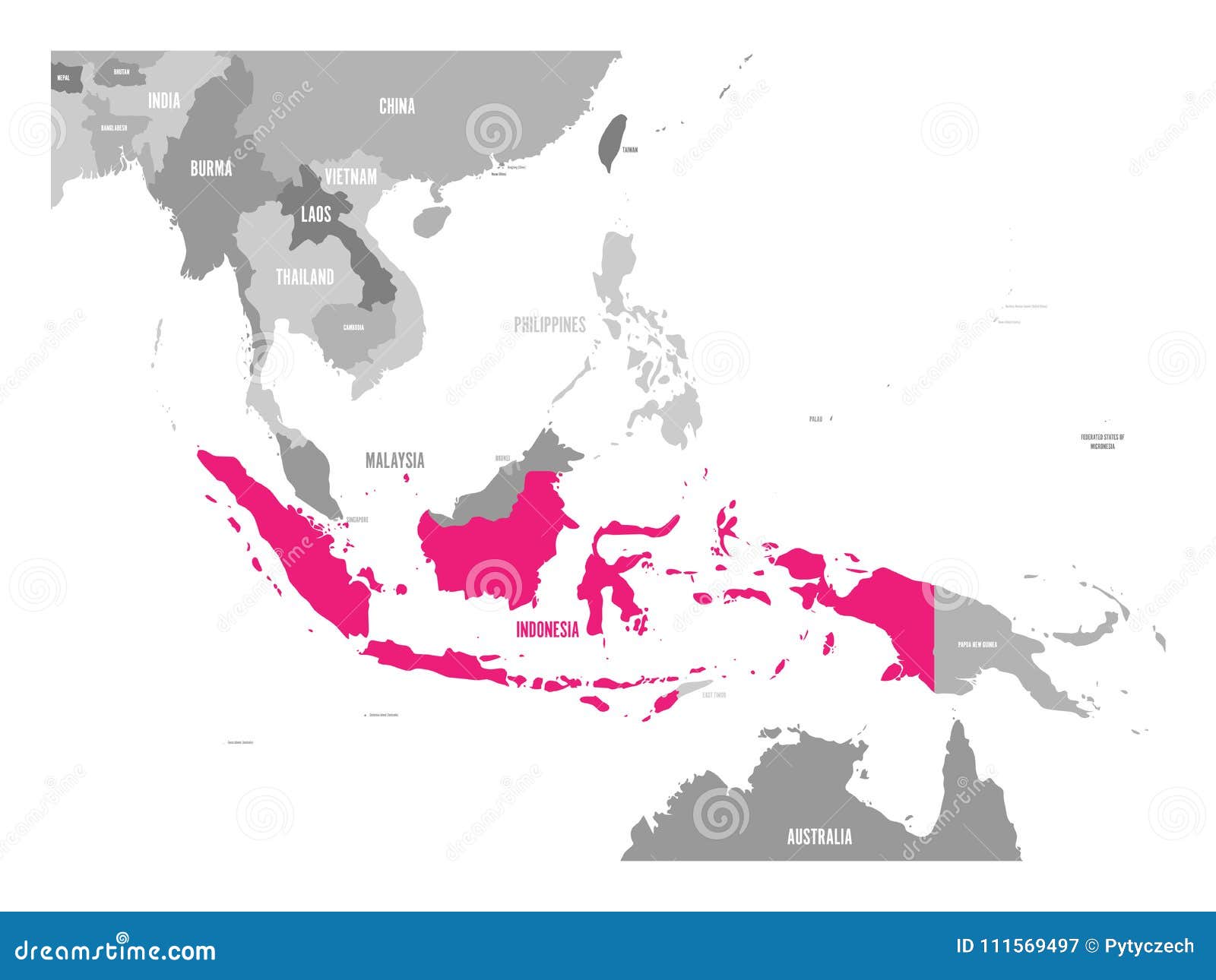 Indonesia Marked By Blue In Grey World Political Map. Vector ...