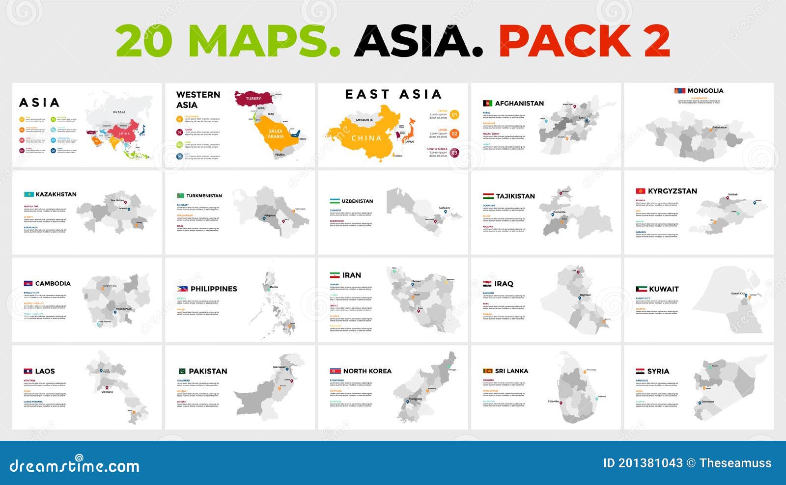 Asia Vector Map Infographic Templates. Slide Presentation. Includes 20 ...