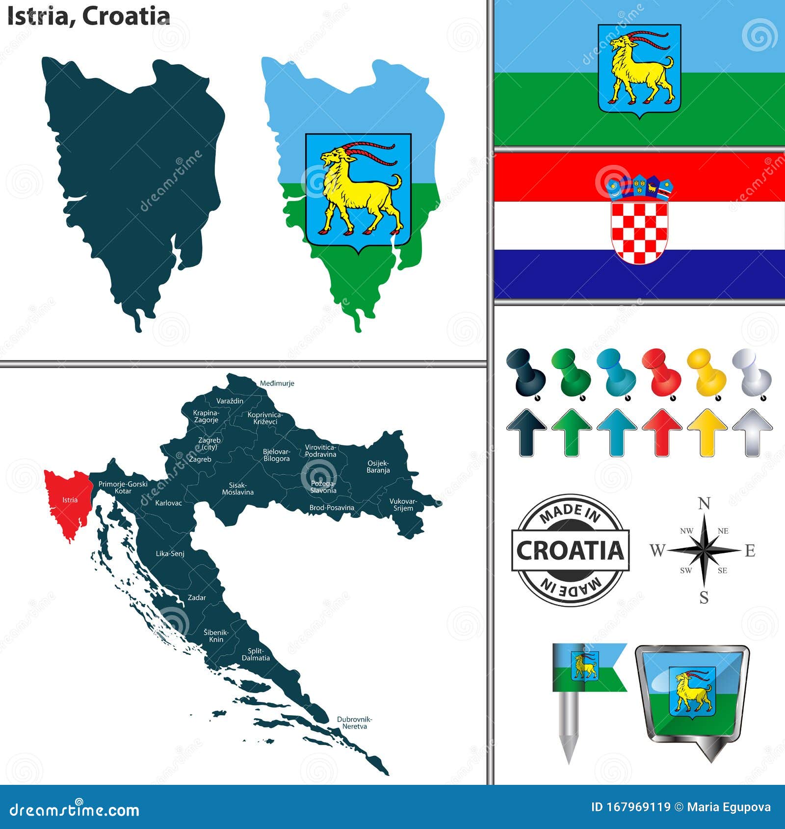 Map of Istria, Croatia stock vector. Illustration of flag - 167969119