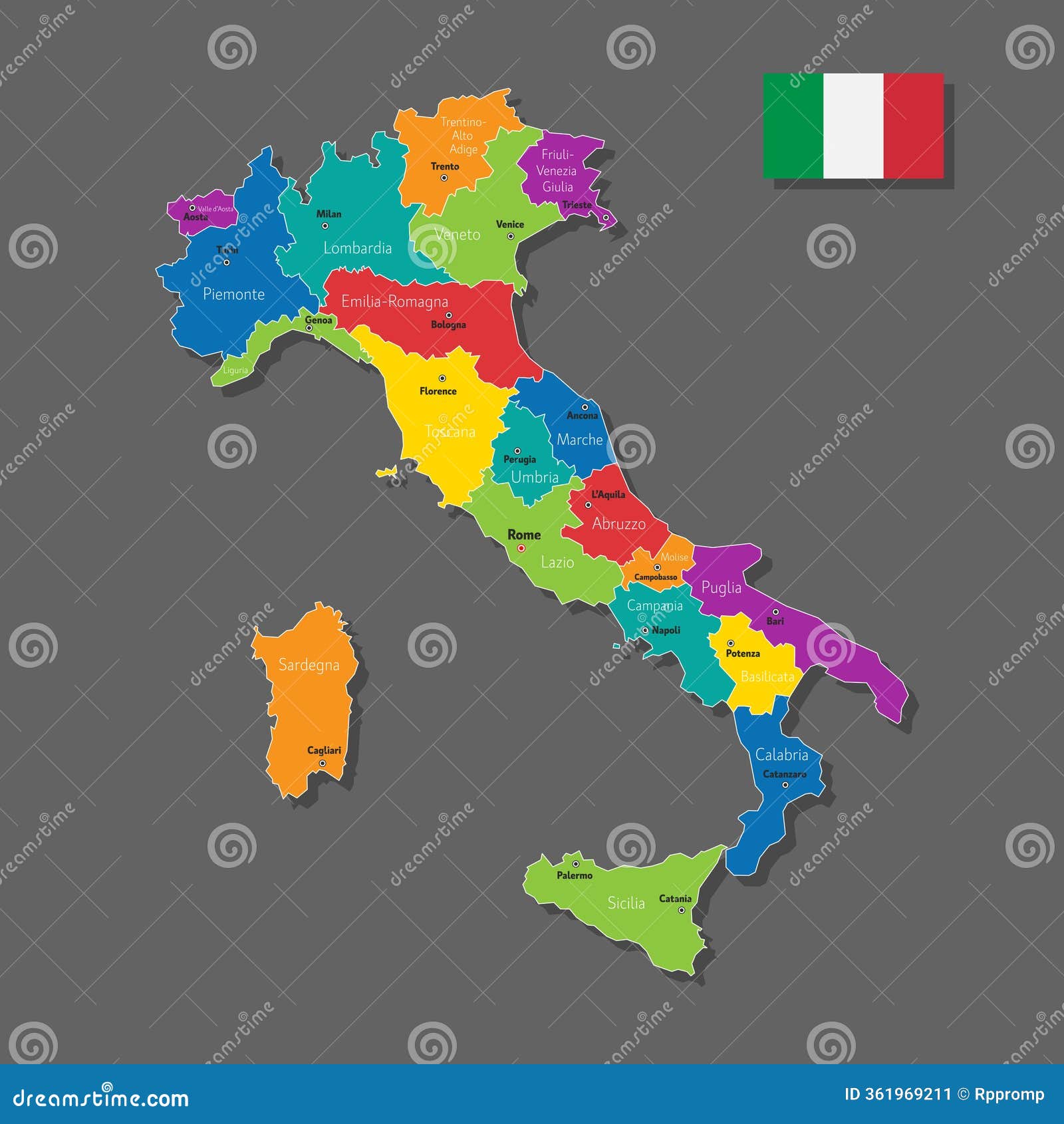 Vector map of Italy stock vector. Illustration of detailed - 361969211