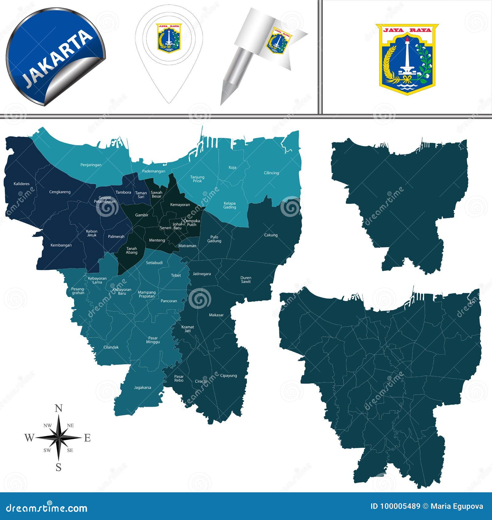 Map of Jakarta with Districts Stock Vector - Illustration of atlas ...