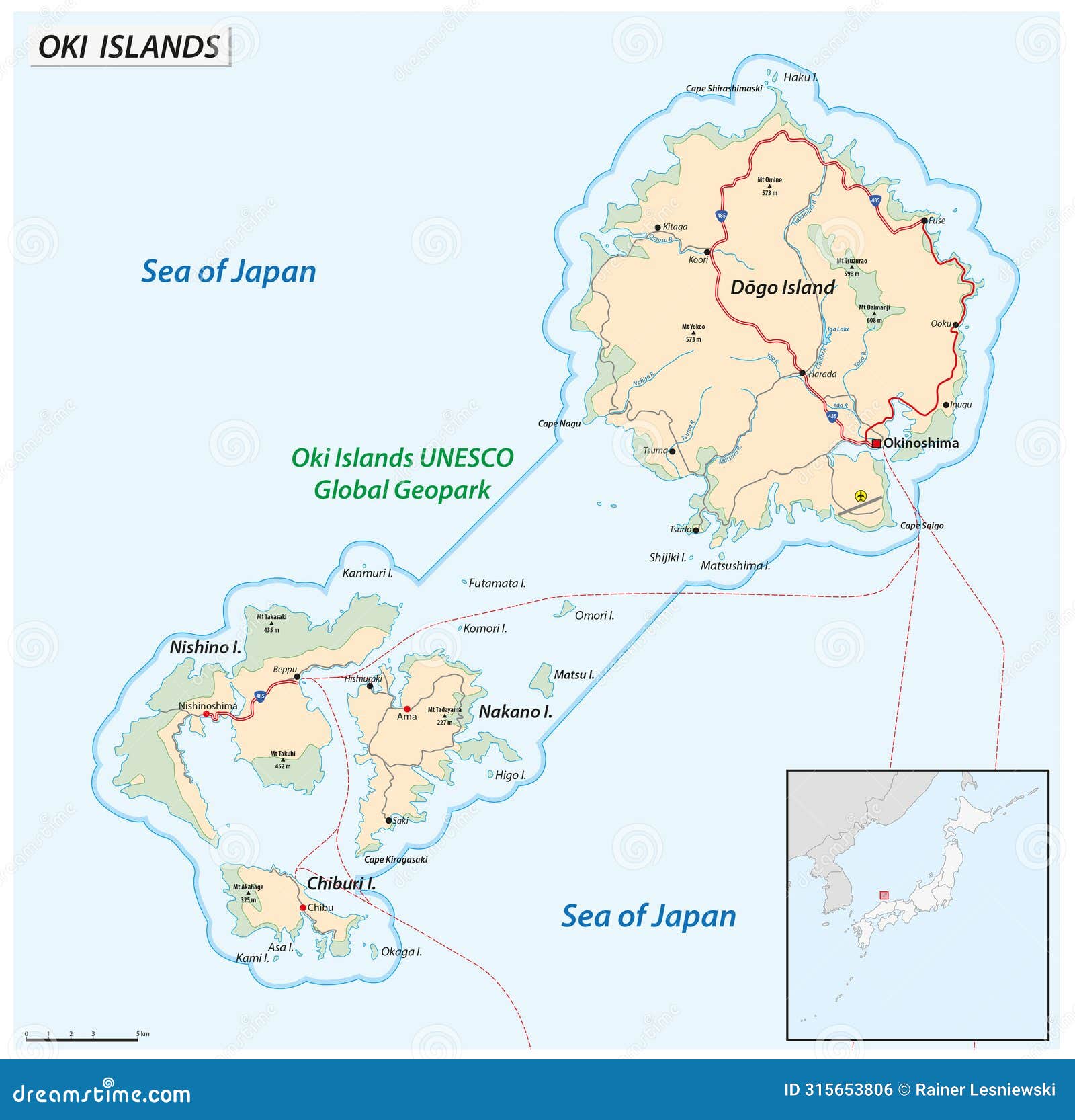 Vector Map of the Japanese Archipelago Oki Islands Stock Vector ...